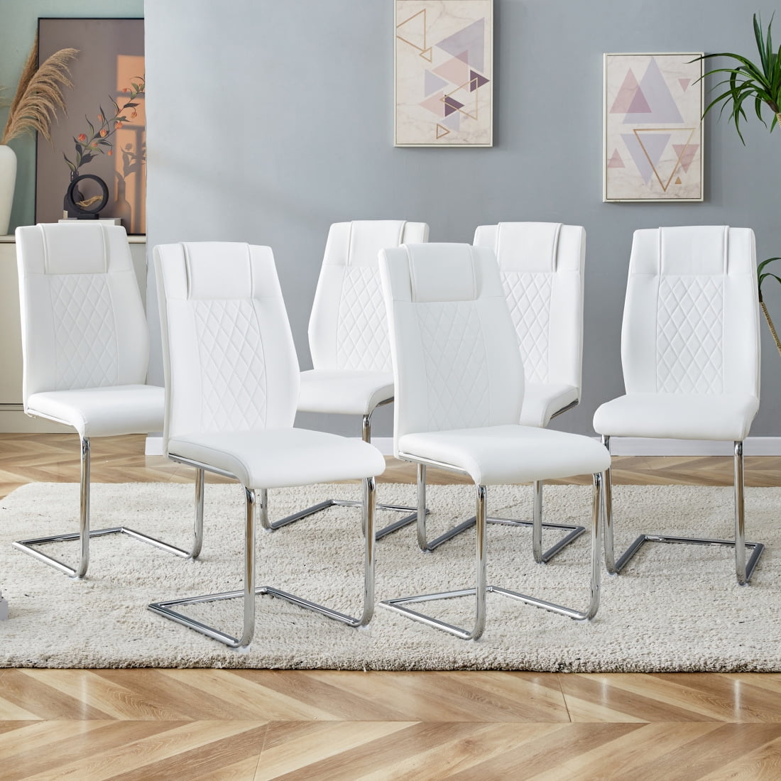 PU Leather Dining Chairs Set of 6, Modern Accent Kitchen Chairs with ...