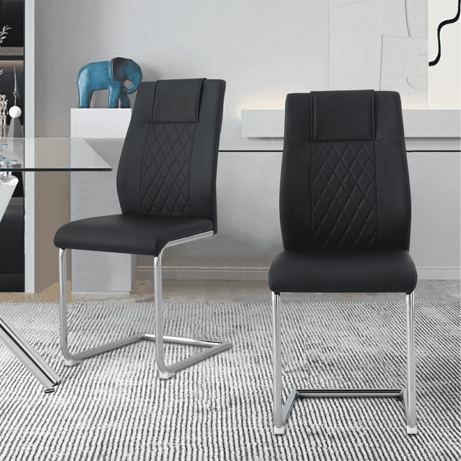 PU Leather Dining Room Chairs Set of 2, Kitchen Chairs with Headrest ...