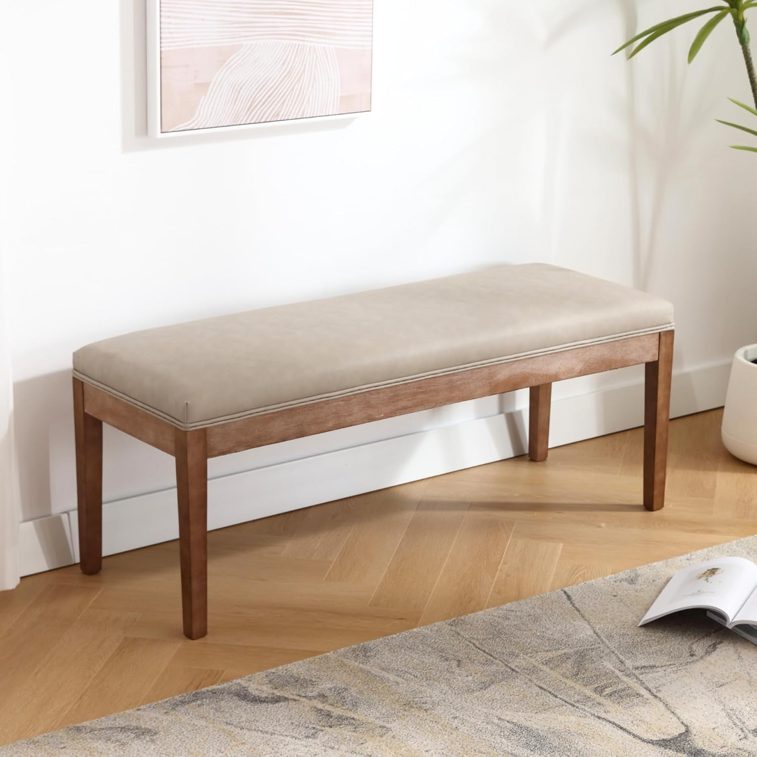 PU Leather Entryway Bench Farmhouse Dining Benches Upholstered Bedroom ...