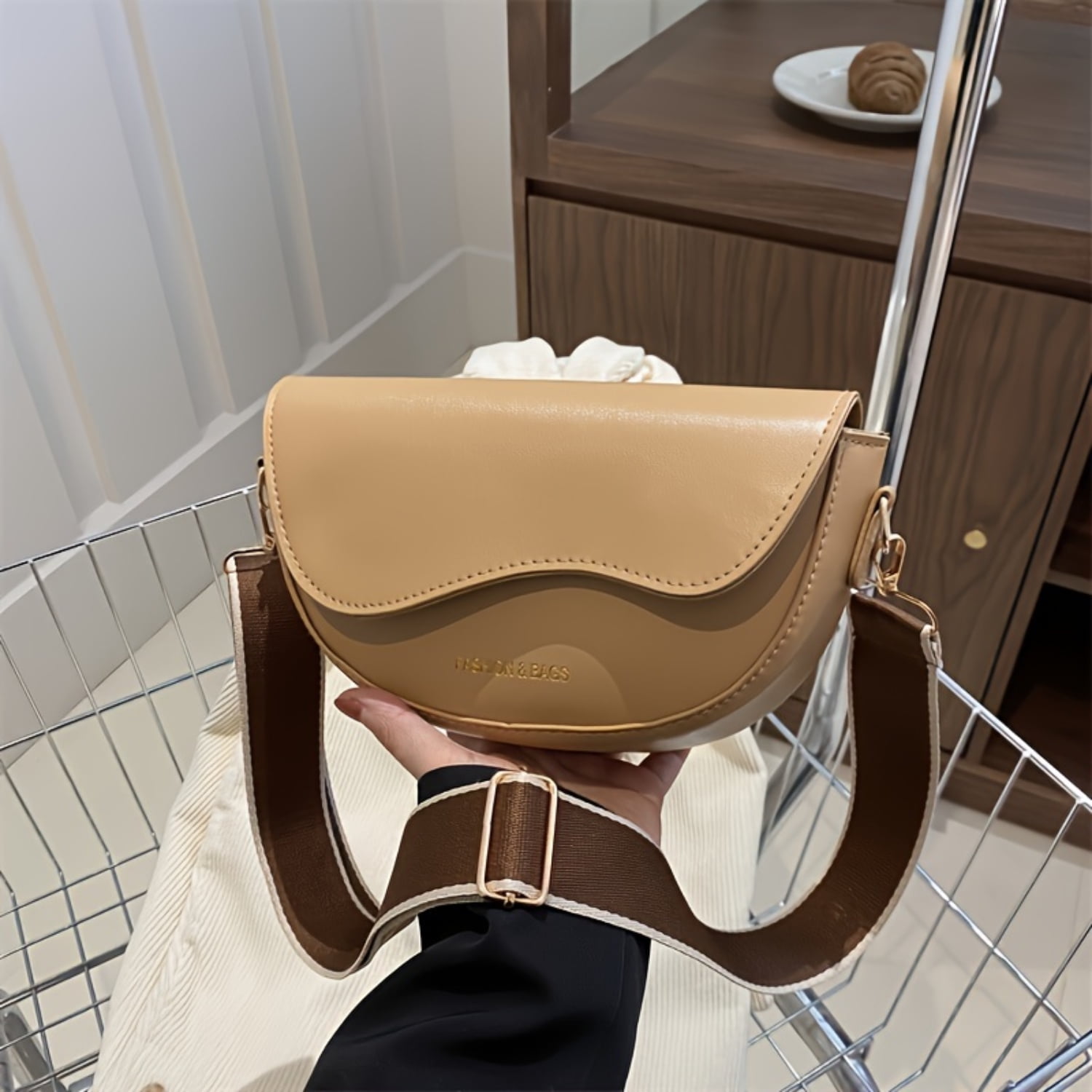 PU Leather Fashion Bag Small Crossbody With Wide Shoulder Strap Closure ...