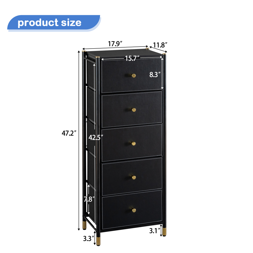PU Leather Front 5-6 Drawers Storage Tower with Fabric Bins Double ...