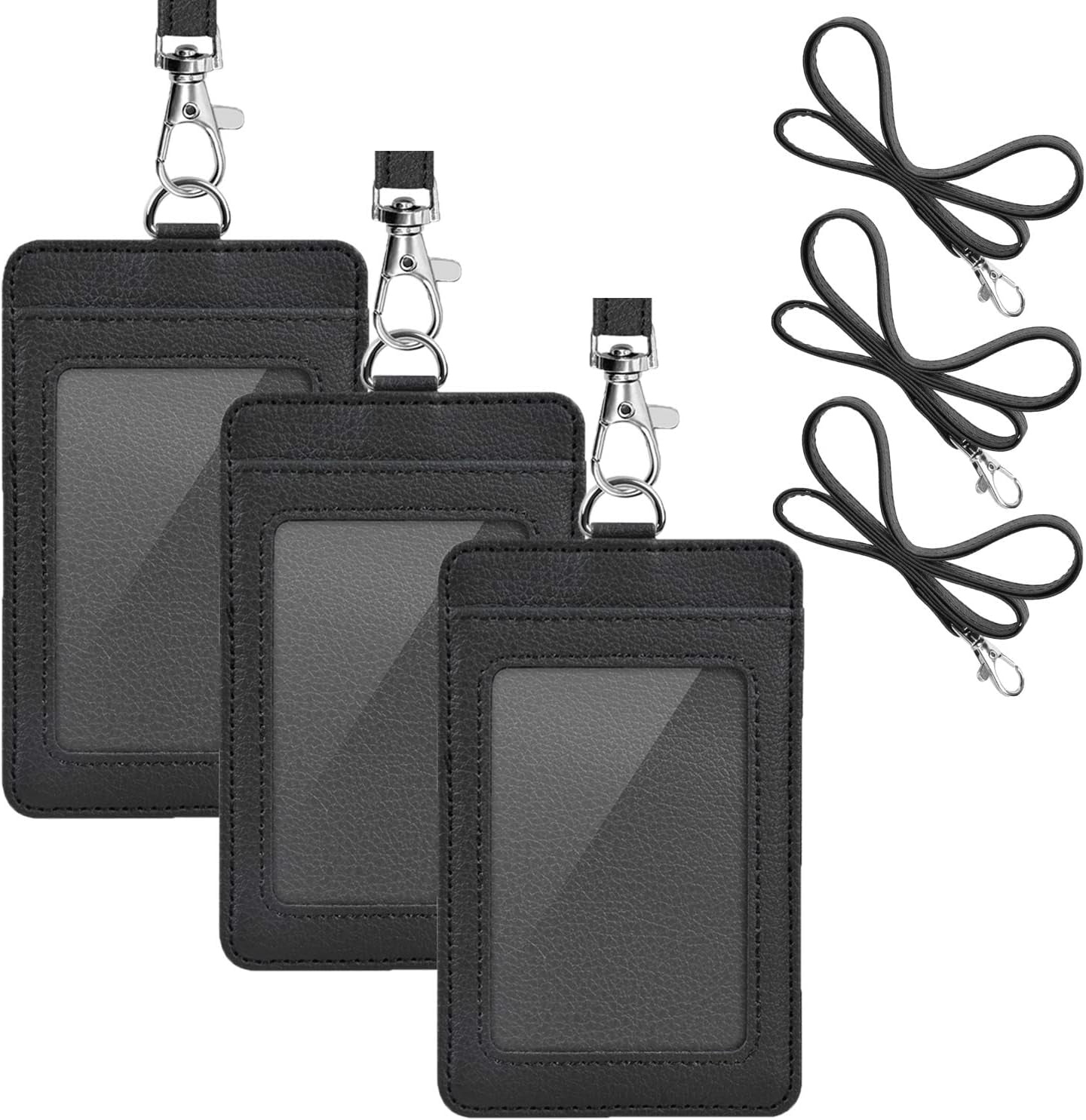 PU Leather ID Badge Holder, ID Badge Holder with 1 Clear ID Window 1 ...