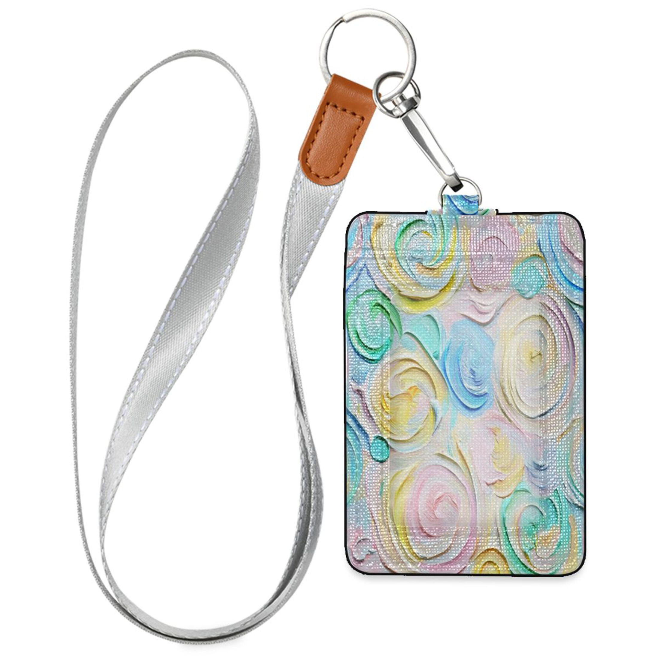 PU Leather ID Badge Holder Stylish Badge Holders with Lanyard (4.3x2.8x0.3in) for Cards ...