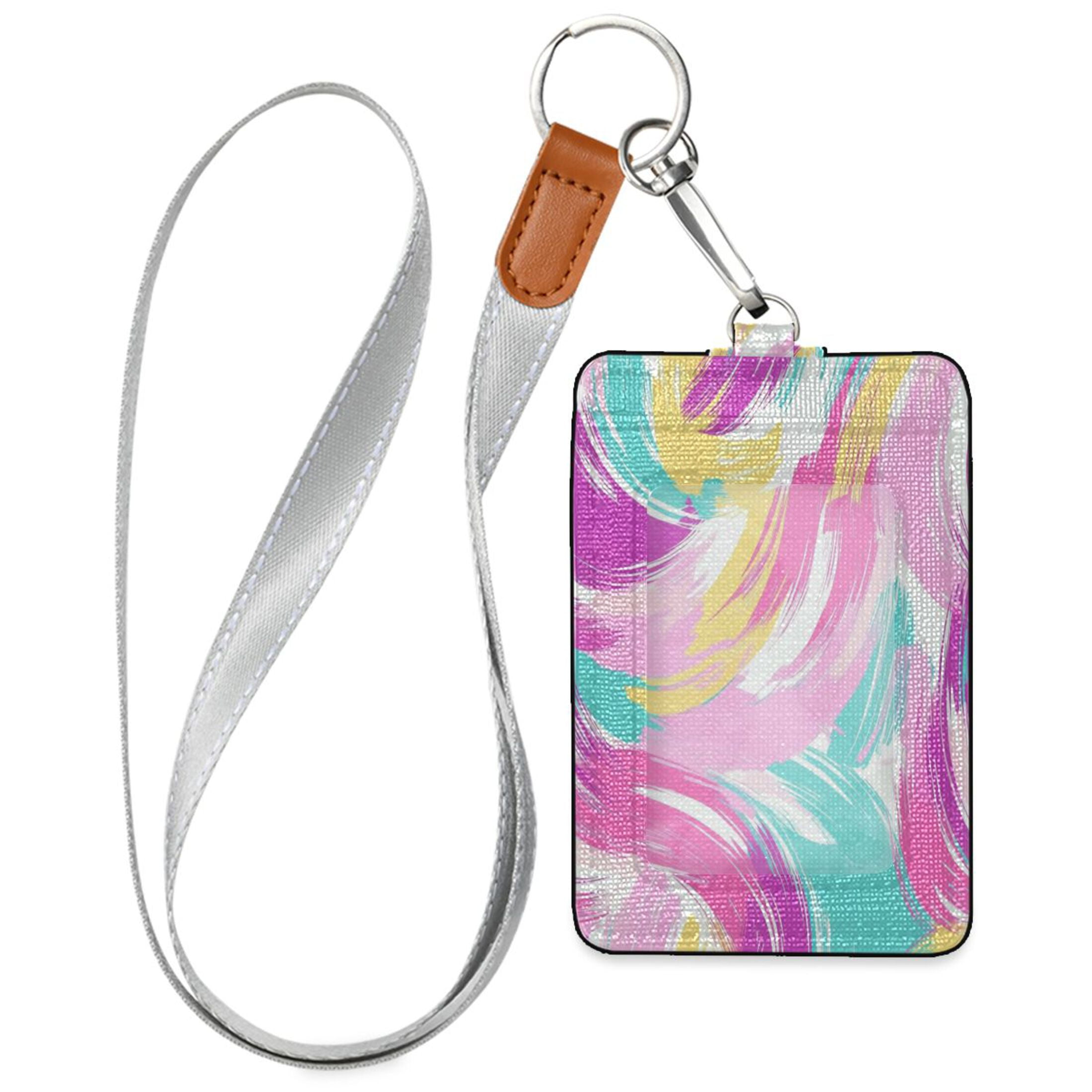 PU Leather ID Badge Holder Stylish Badge Holders with Lanyard (4.3x2 ...
