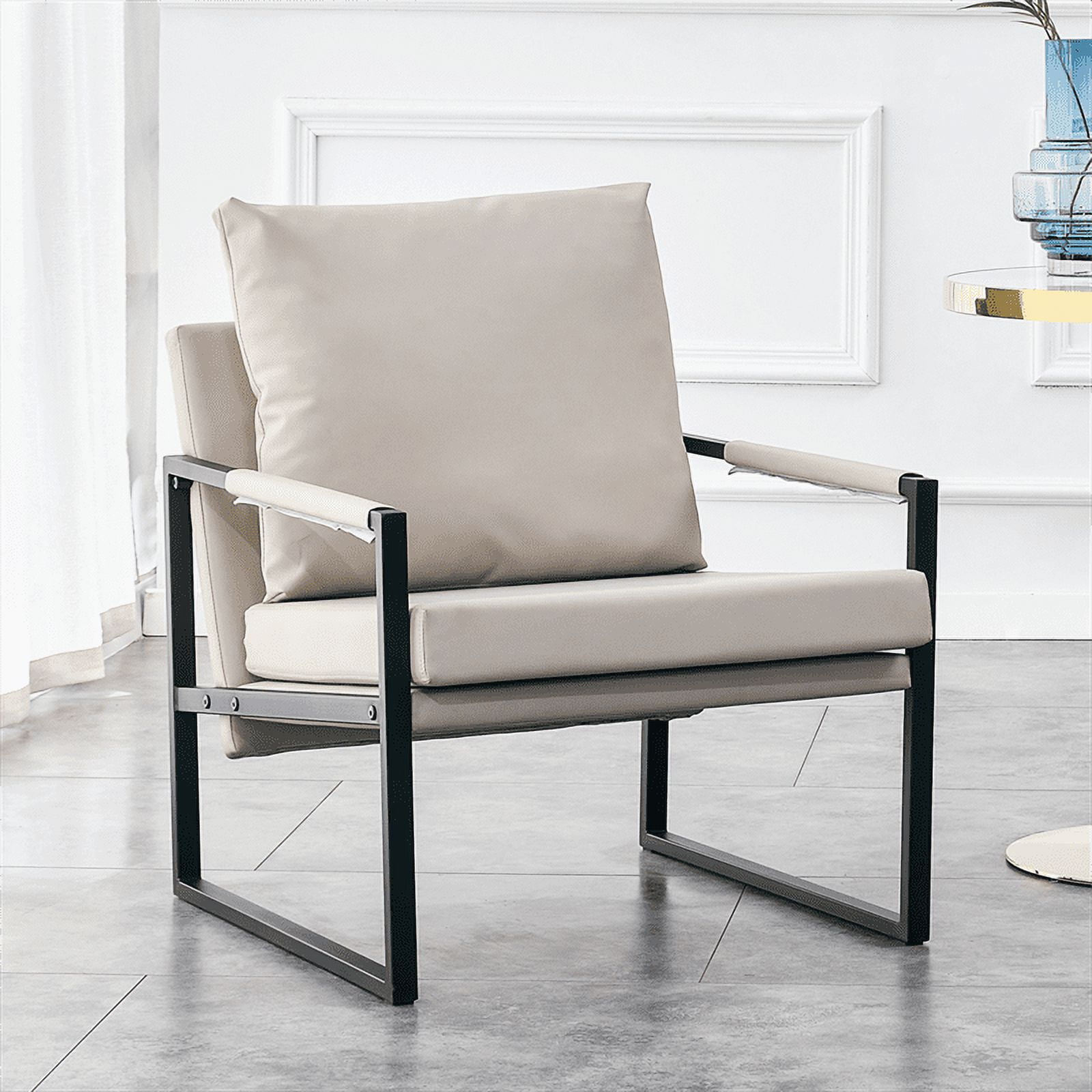 PU Leather Living Room Chair, Metal Frame Mid Century Accent Arm Chair ...