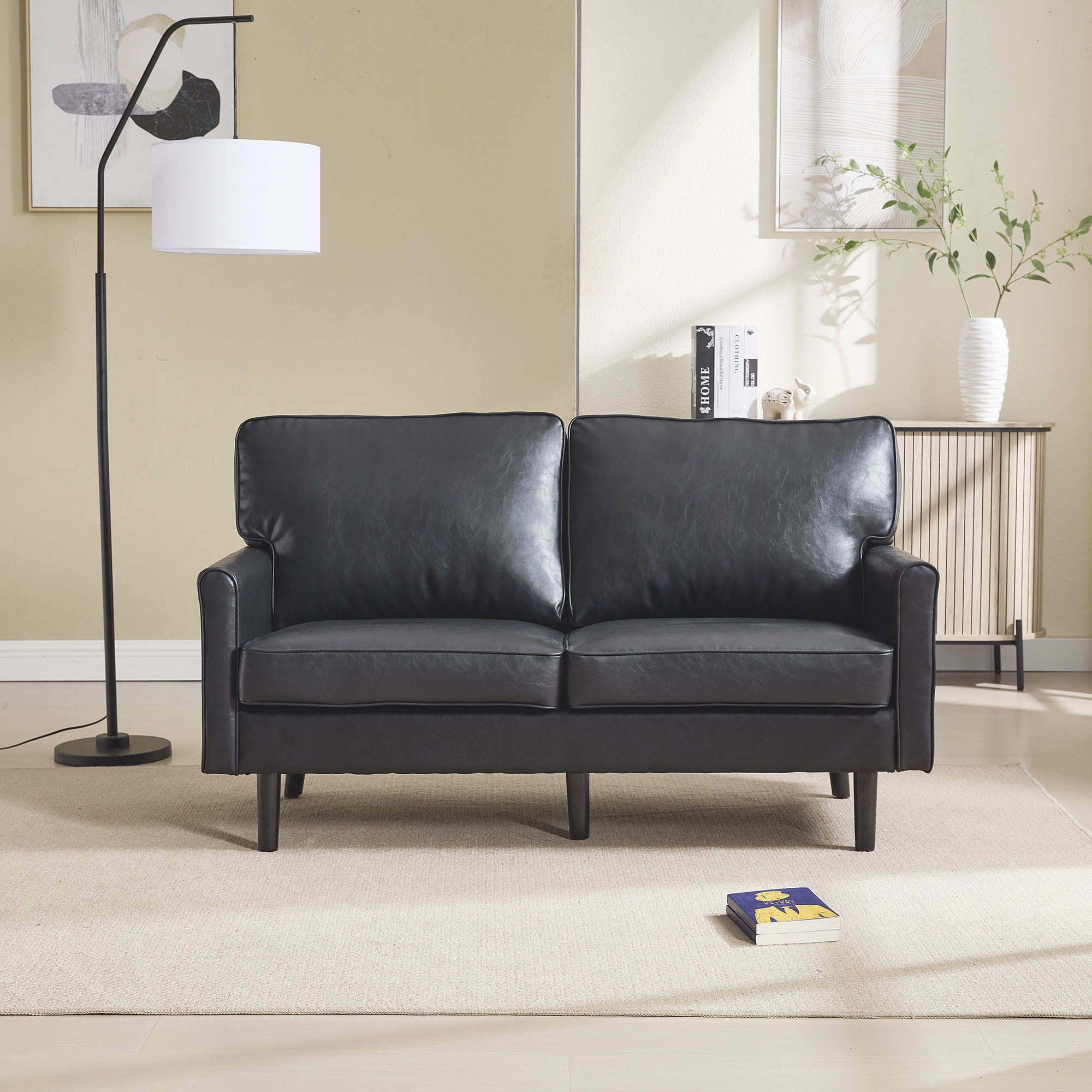 PU Leather Loveseat Sofa 2 Seater Tailored Mid Century Couch USB Ports ...