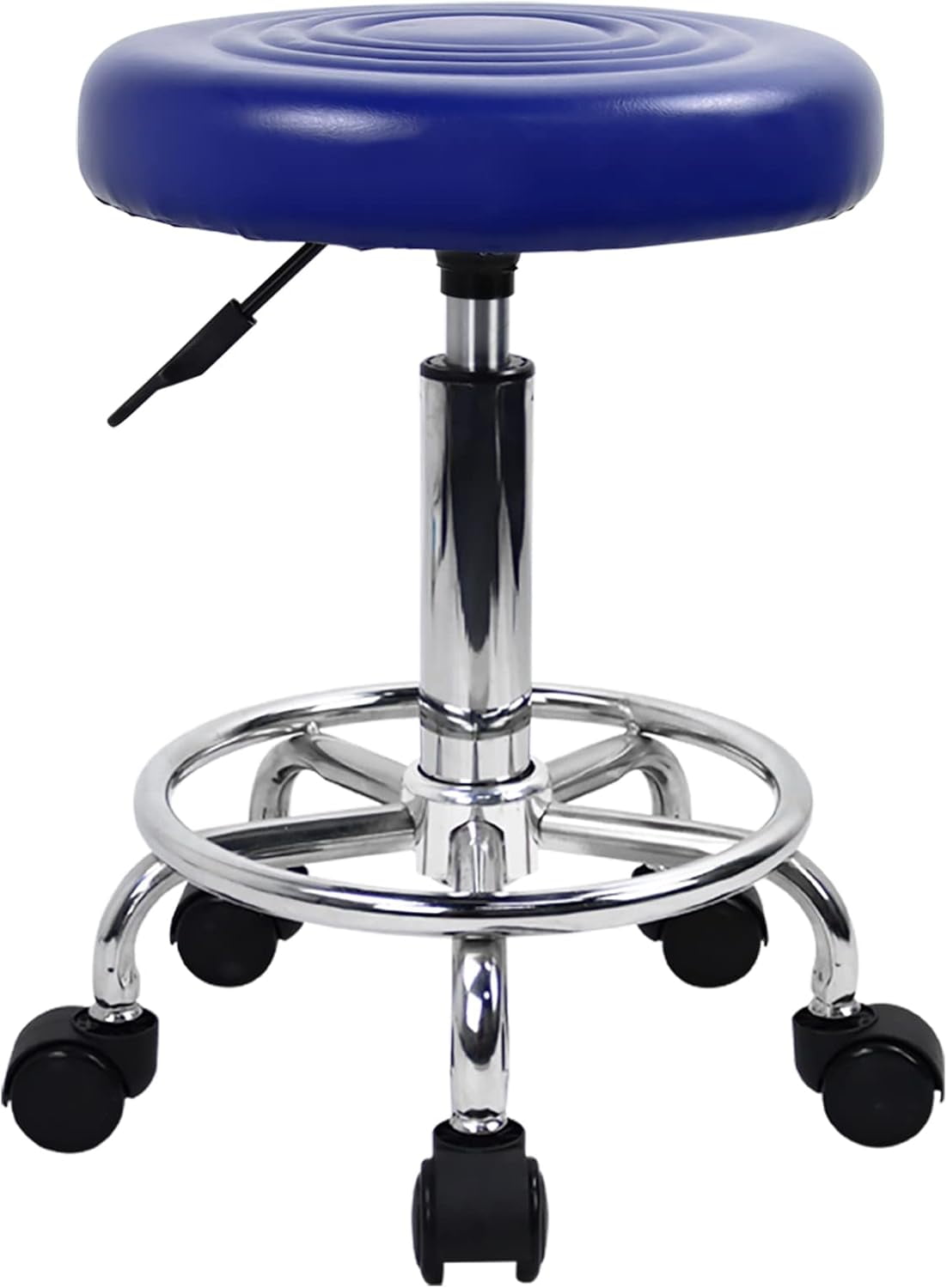 PU Leather Modern Round Rolling Stool with Footrest Height Adjustable ...