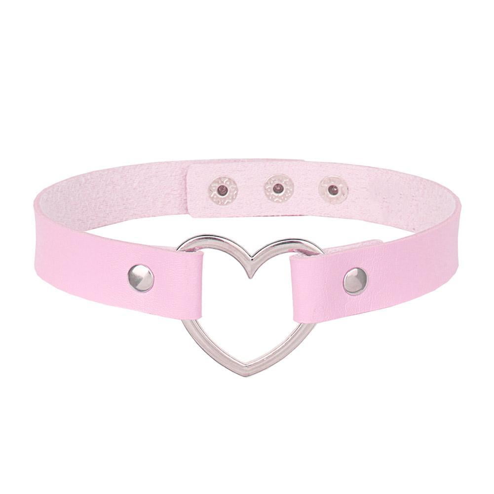 PU Leather Necklace Women Heart-Shaped Collar Adjustable Choker Neck ...