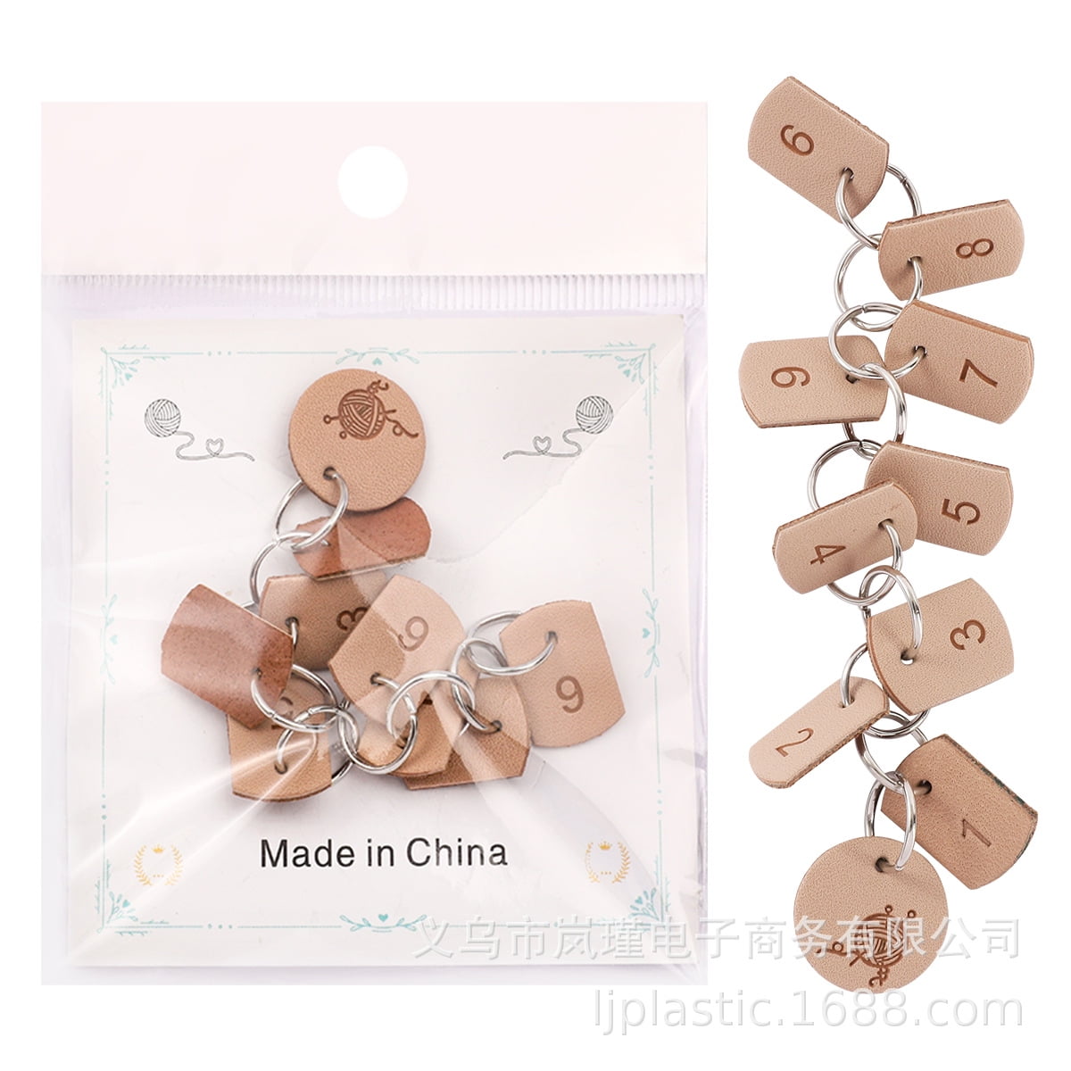 PU Leather Numbered Stitch Marker Chain Knitting Crocheting Row Counter ...