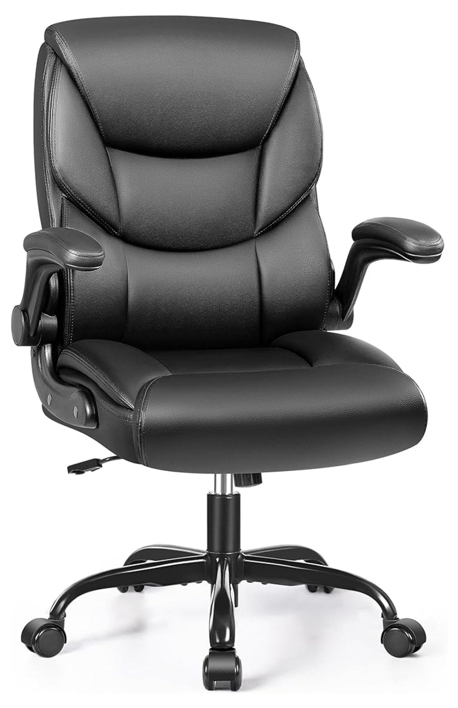 PU Leather Office Chair - Ergonomic Desk Chair with Flip-Up Arms ...