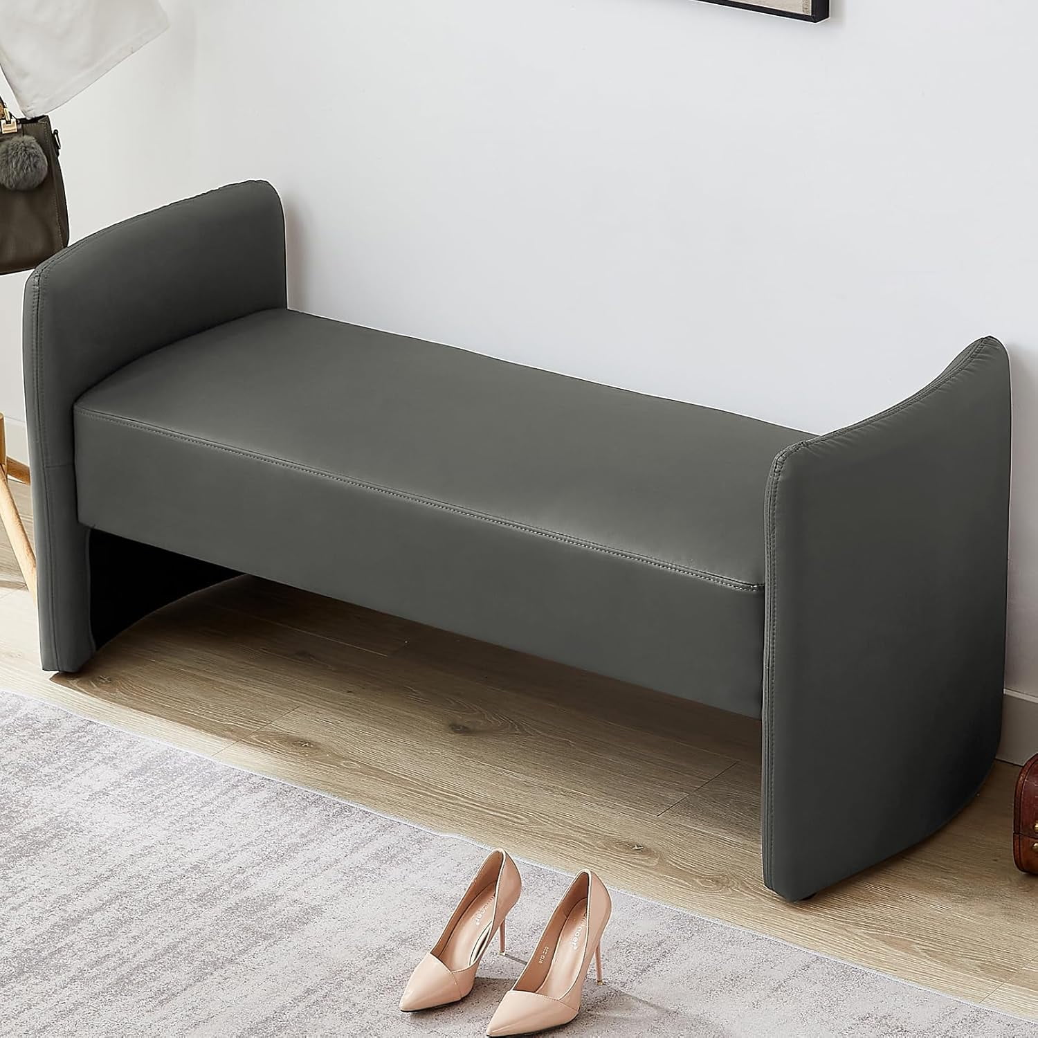 PU Leather Ottoman Bench for Bedroom,55.11 Inch Long Armed Bed Bench ...
