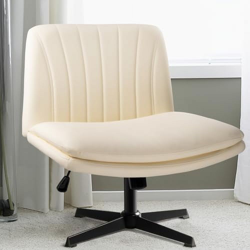 PU Leather Padded Desk Chair No Wheels, Armless Wide Swivel Home Office ...