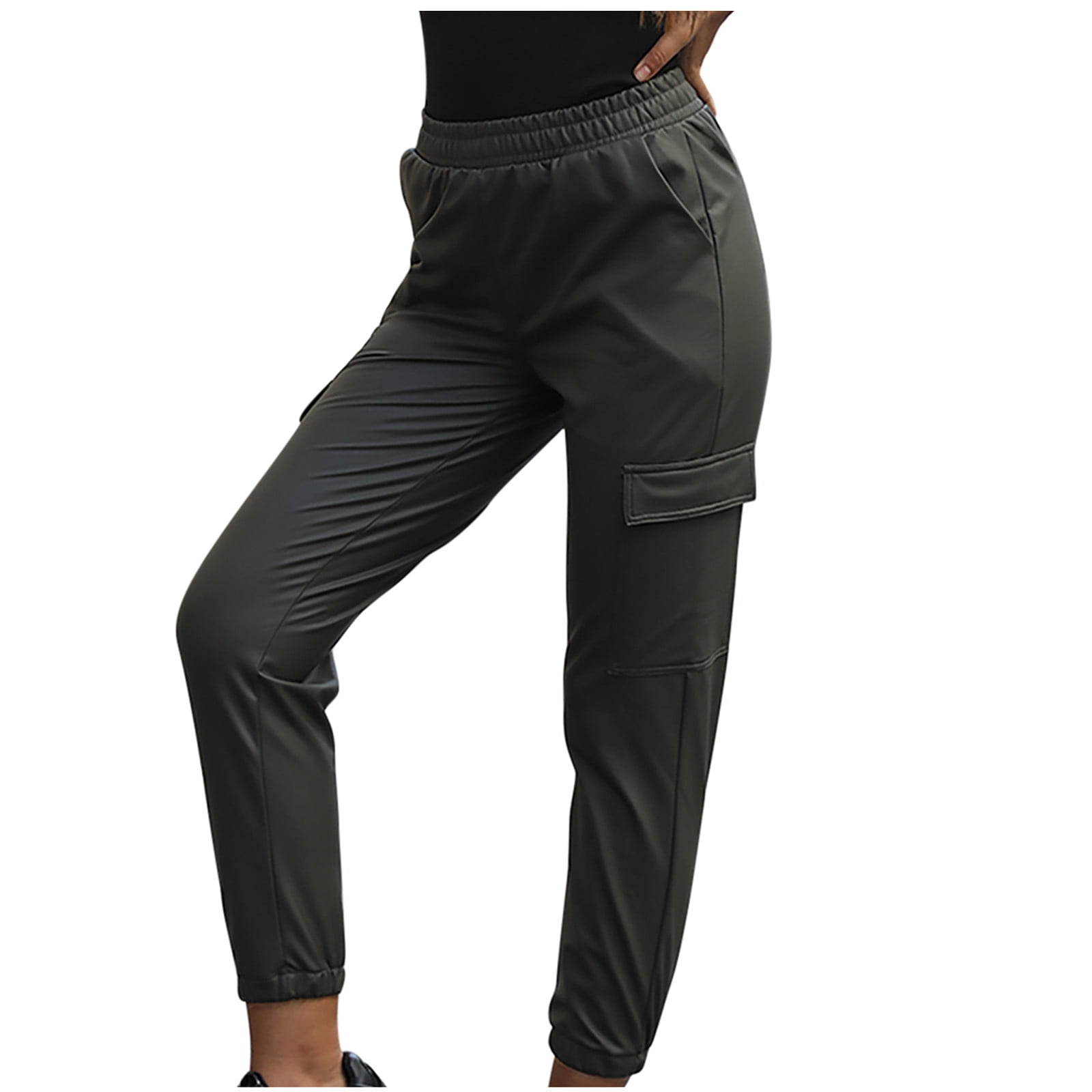 PU Leather Pants for Women Tight Stretchy Beam Foot Elastic Waist Pants ...