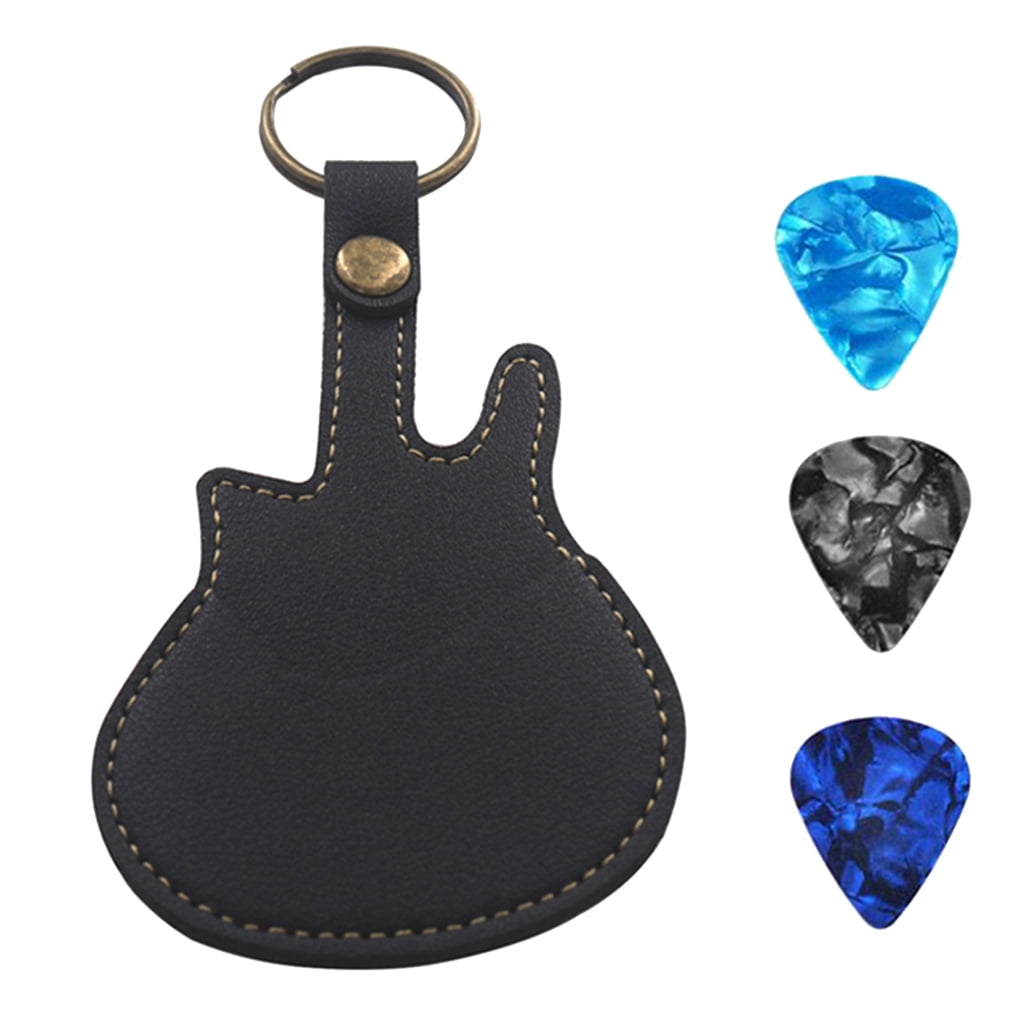PU Leather Picks Bag & Picks Carrying Case with Keyring for Guitar Bass ...