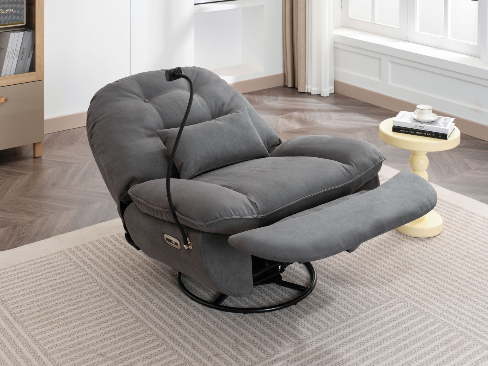 PU Leather Power Recliner, Swivel Recliner Chair with USB Charger ...