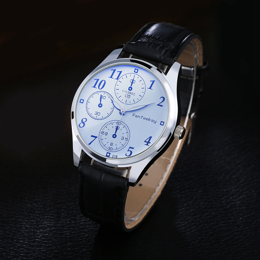 PU Leather Quartz Watch Three Time Zone Men's Watch - Walmart.com