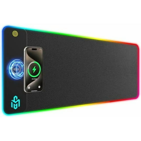 PU Leather RGB Gaming Mouse Pad with 15W Magnetic Wireless Charging ...