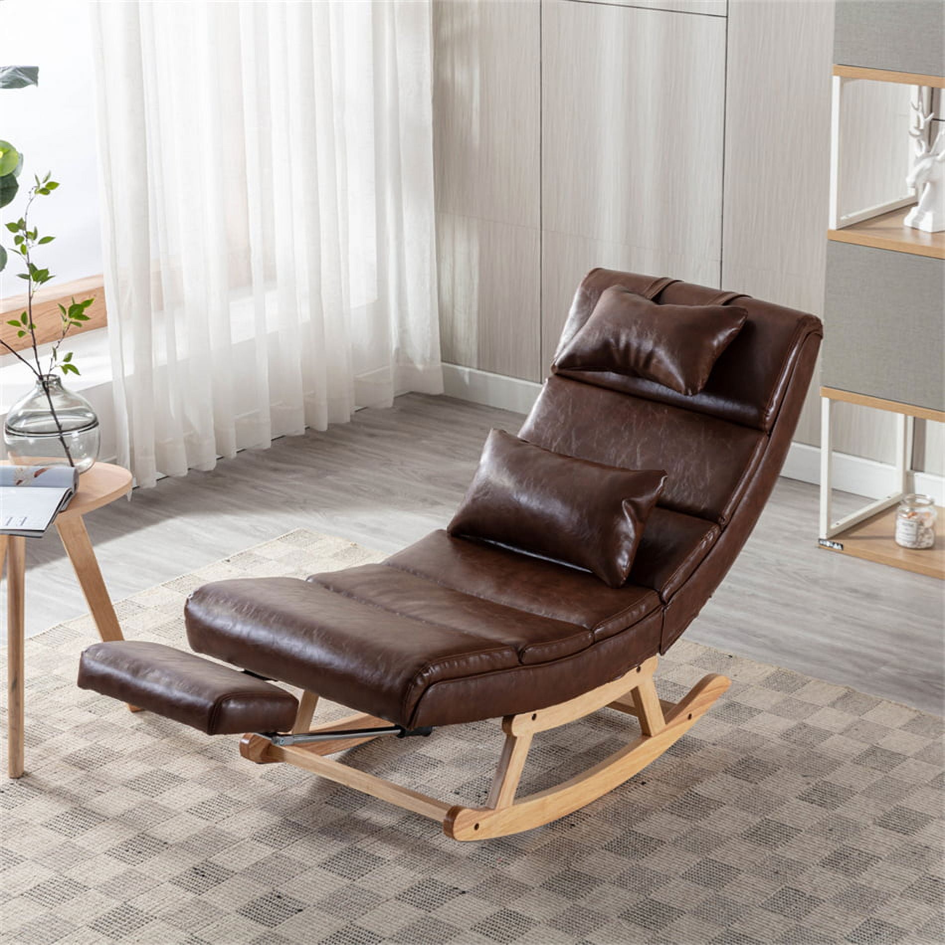PU Leather Recliner Rocking Chair with Headrest & Lumbar Pillow ...