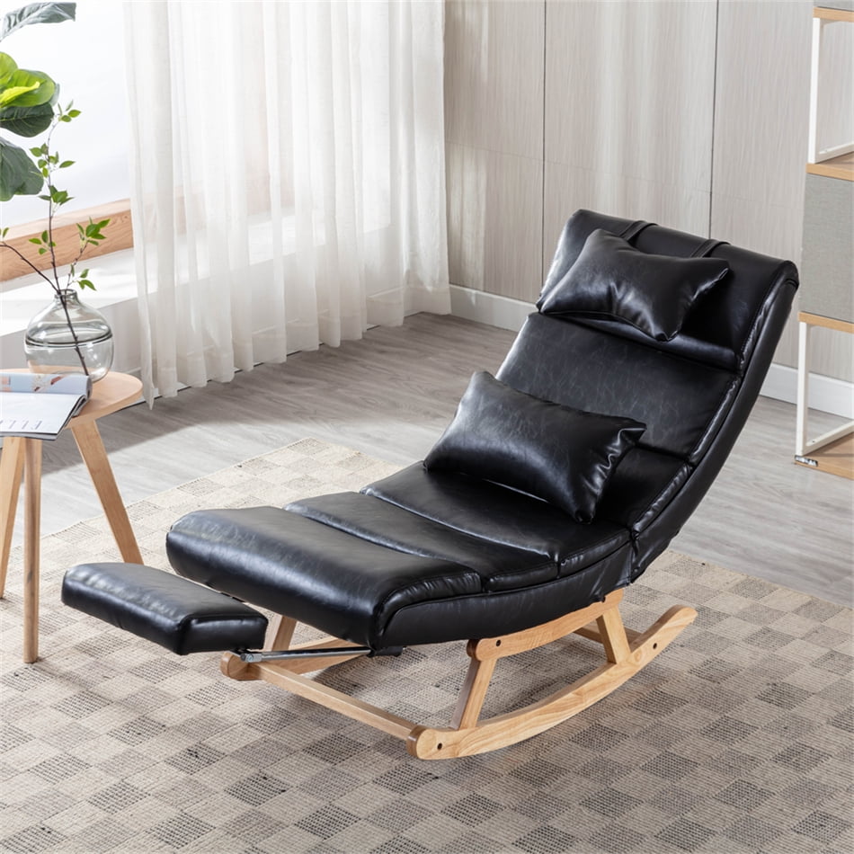 PU Leather Recliner Rocking Chair with Headrest & Lumbar Pillow ...