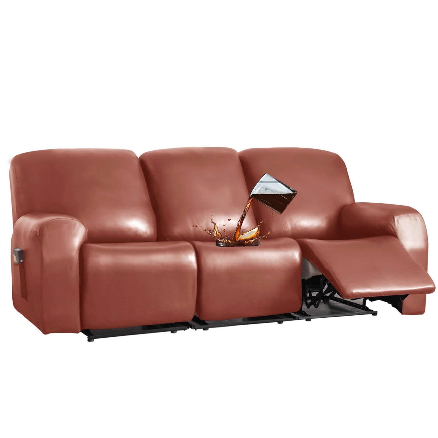 PU Leather Recliner Sofa Cover 8-Pieces Waterproof Stretch Reclining Couch Slipcover Furniture ...