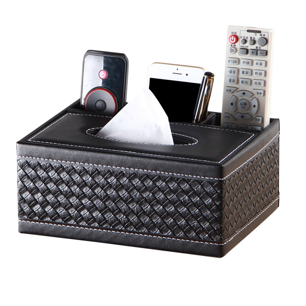 PU Leather Rectangular Remote Control Tissue Box Organizer Tissue Box ...