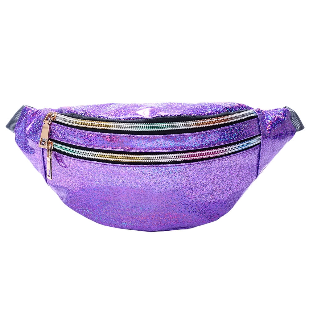PU Leather Reflective Fanny Pack Colorful Sequin Waist Pouch Shoulder ...