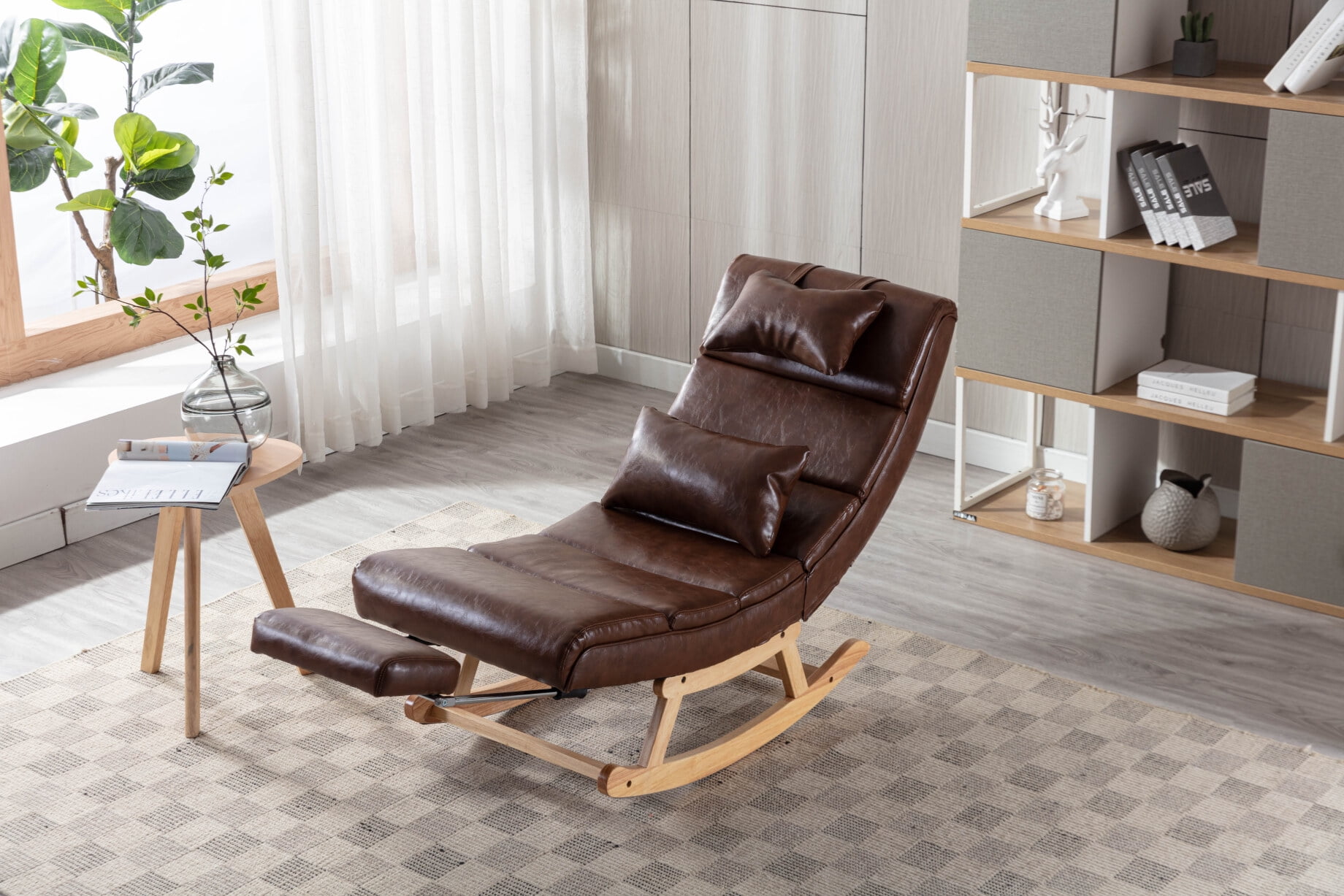PU Leather Rocking Chair, Upholstered Chaise Lounge Chair with ...