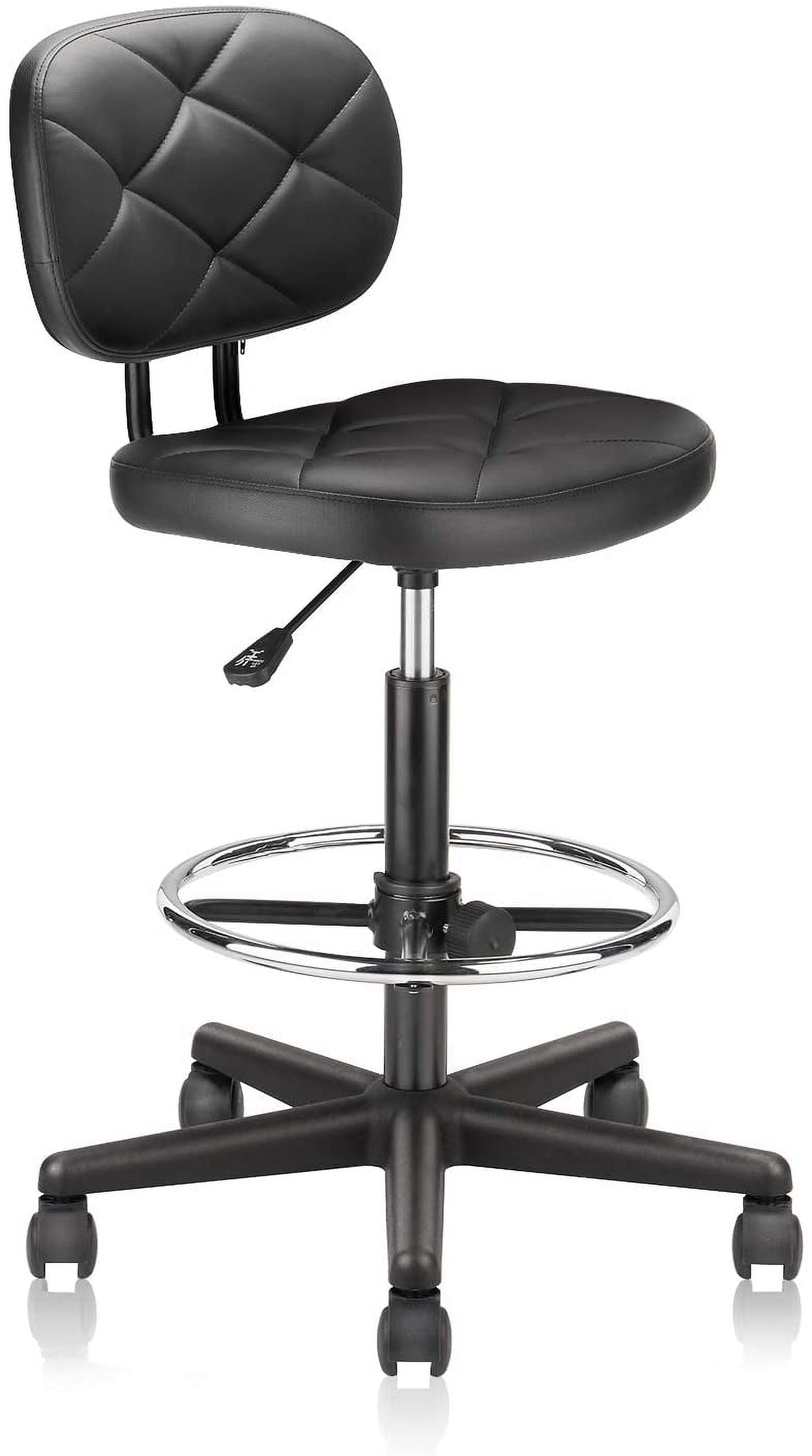 PU Leather Rolling Bar Stool with Wheels and Back, Tall Drafting Stool ...