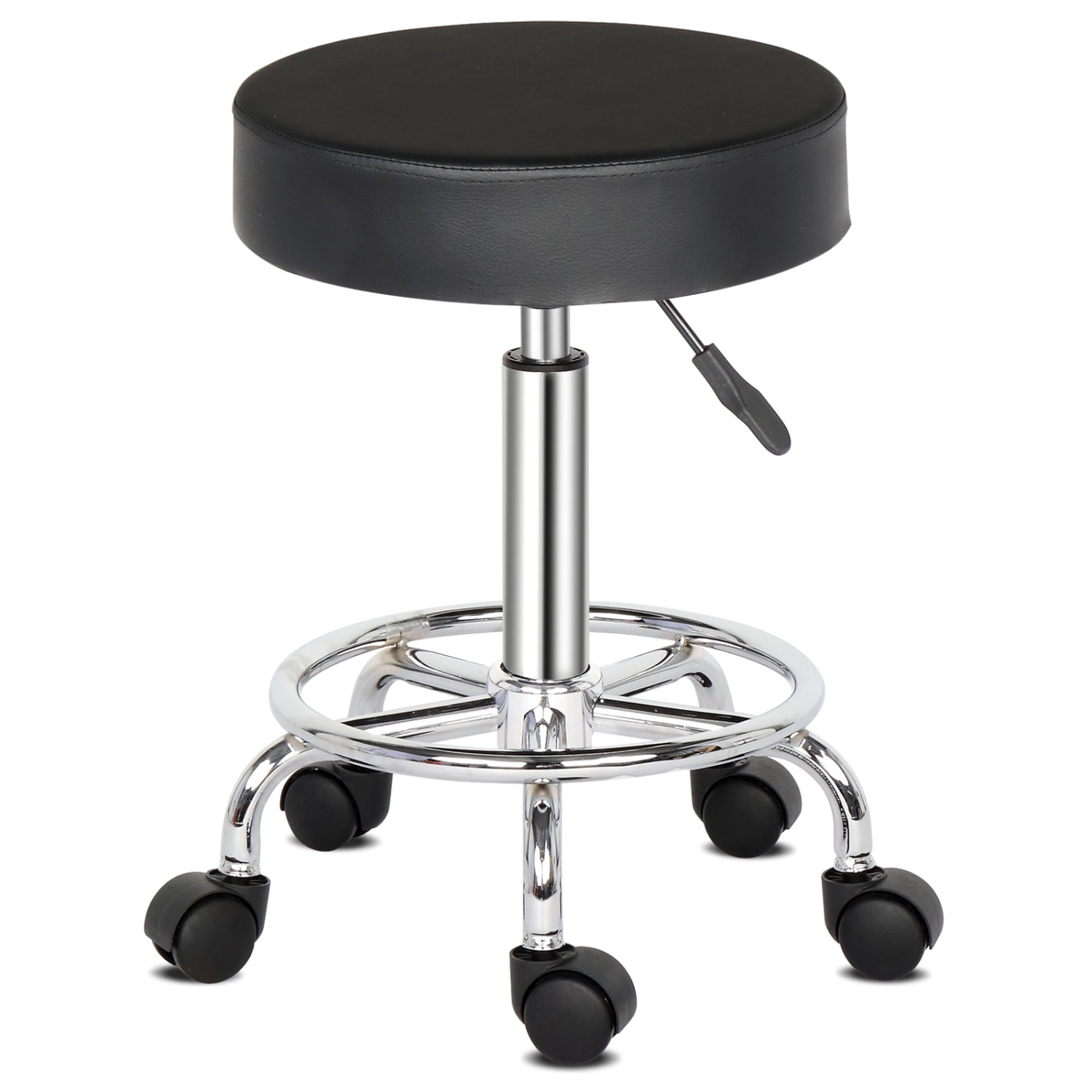 PU Leather Rolling Stool, Adjustable Stool Chair with Wheels and ...