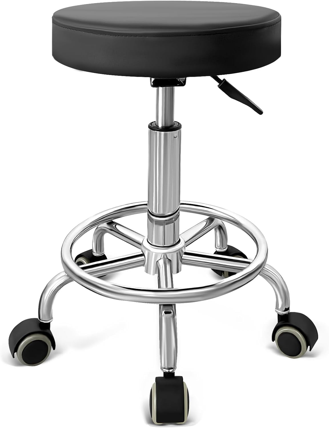 PU Leather Rolling Stool Chair with Adjustable Stool on Wheels and Non ...