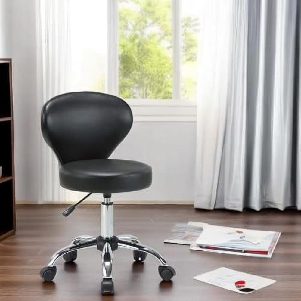 PU Leather Rolling Stool with Wheels,Ergonomic Adjustable Foot Rest ...