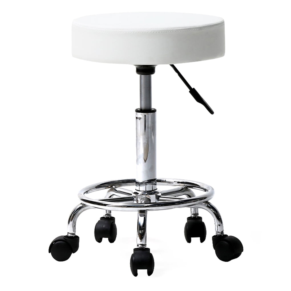 PU Leather Round Rolling Stool Rotation Bar Stool with Foot Rest Swivel ...