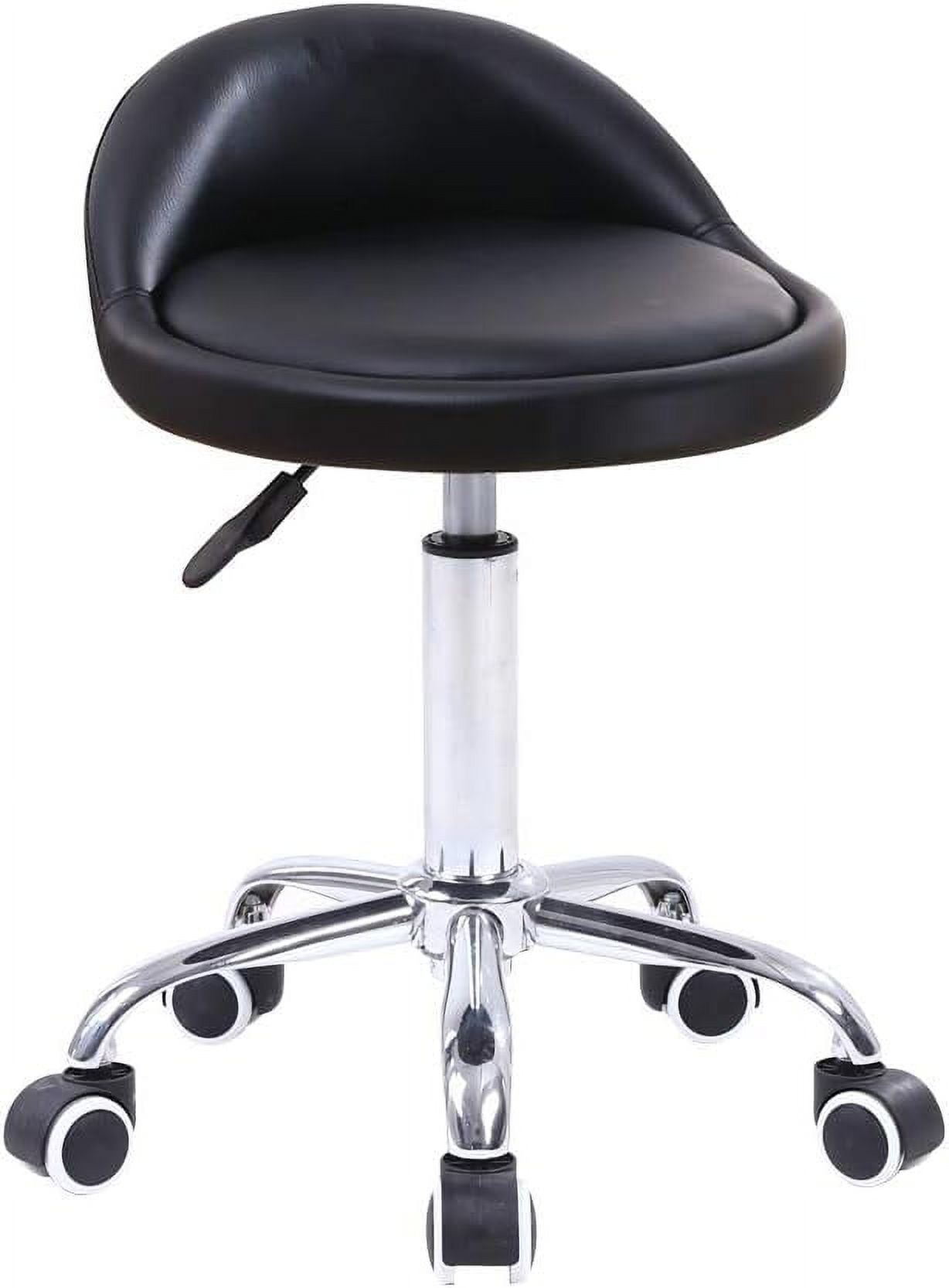 PU Leather Round Rolling Stool with Back Rest Height Adjustable Swivel ...