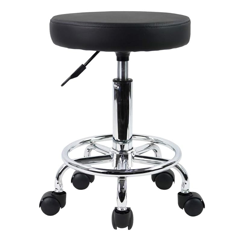 Fashion PU Leather Round Rolling Stool with Foot Rest Swivel Height ...