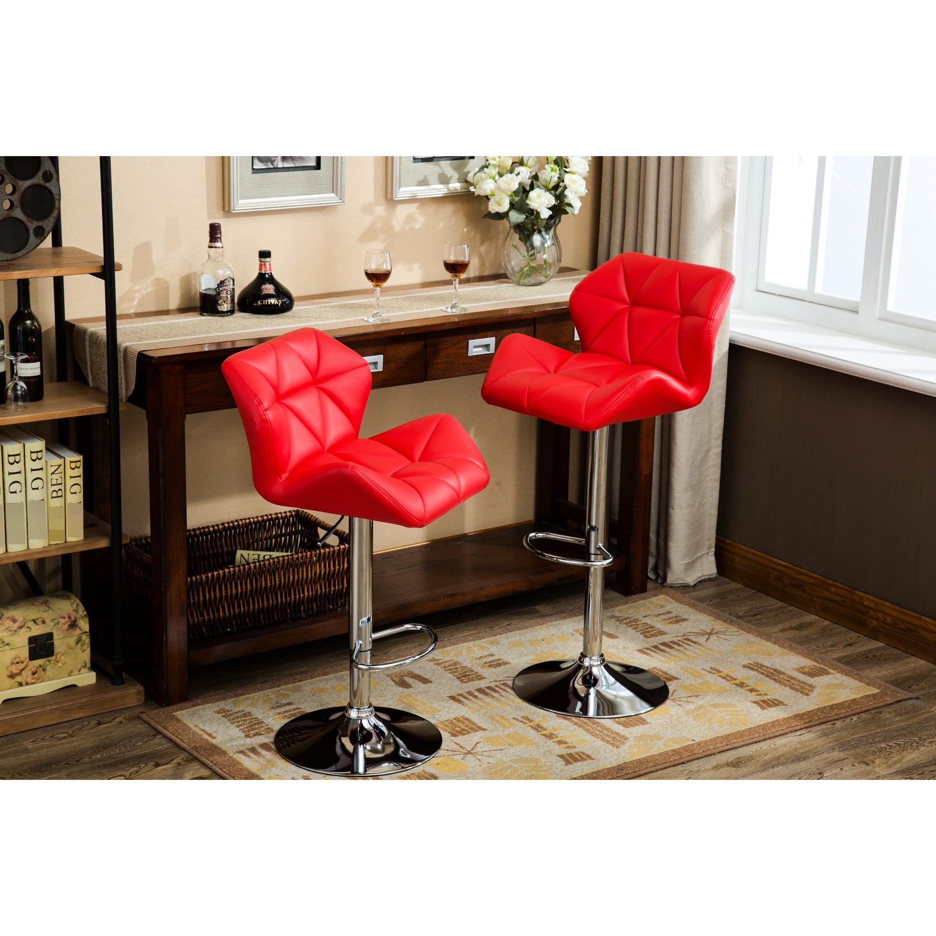 PU Leather Seat + Built-In Foot Rest"-"Home Bars/Kitchen Islands + Extra Comfort Support ...