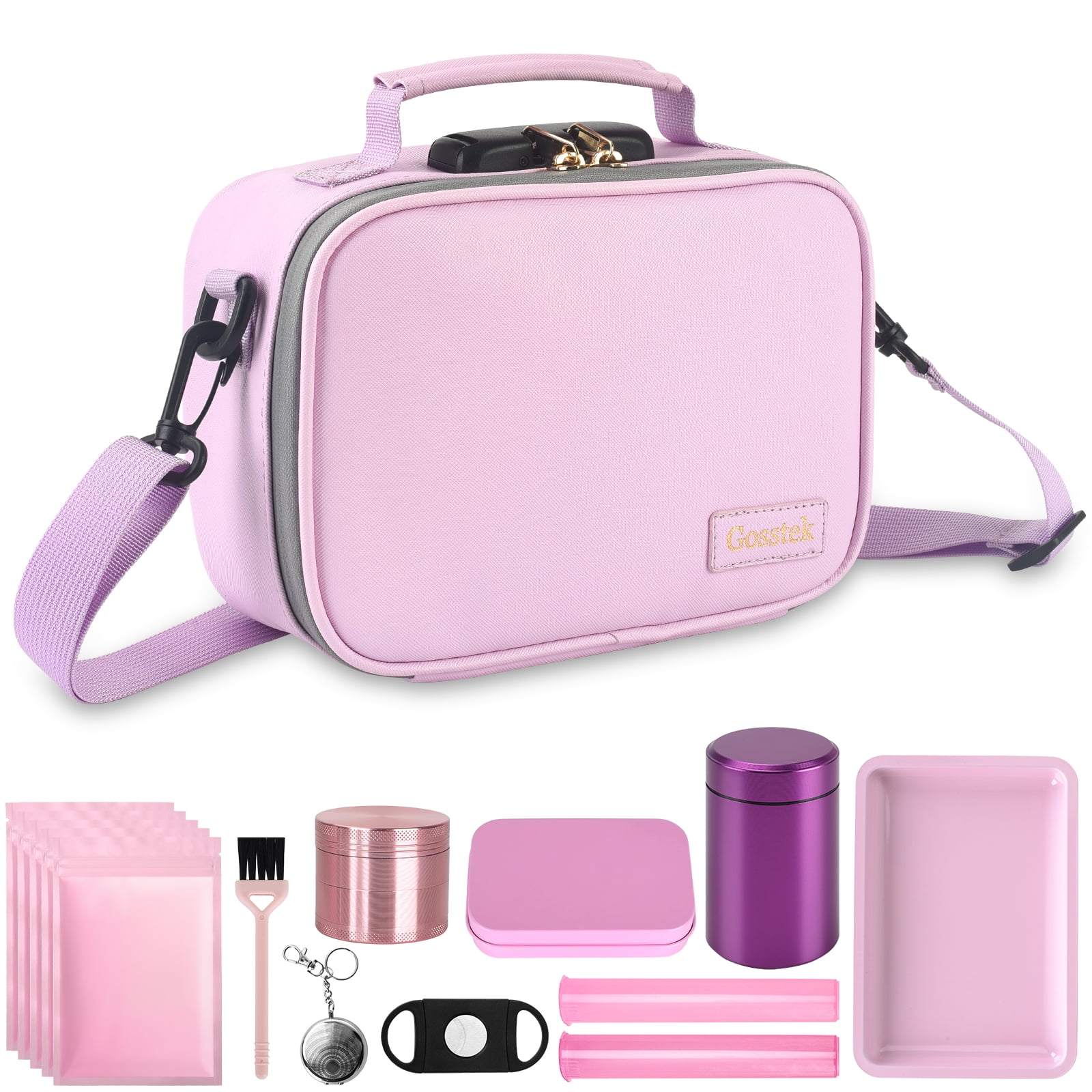 Pu Leather Smell Proof Bag With 10pcs Accessories Portble Smell Proof