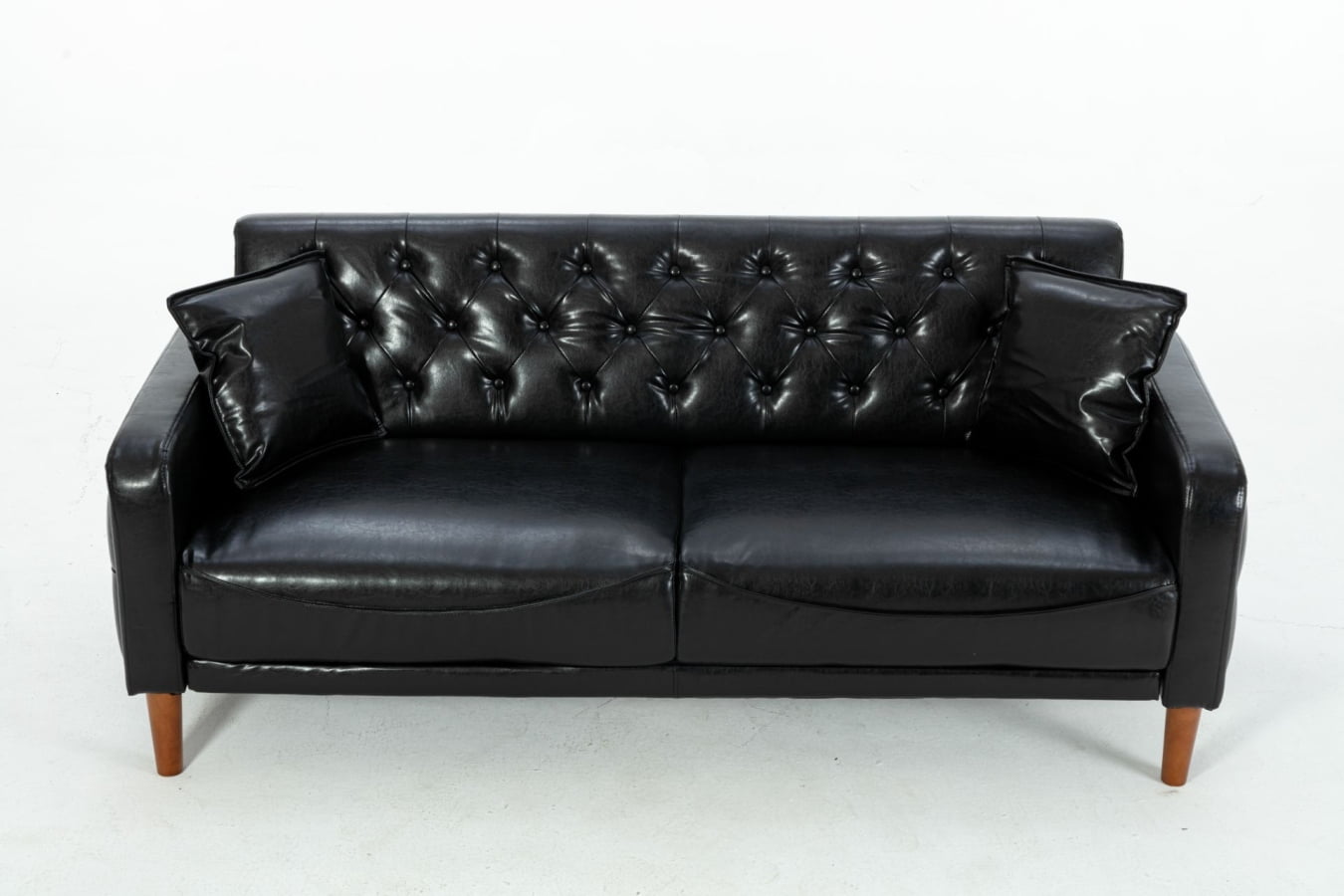PU Leather Sofa, Sofa Couch with Removable Wooden Feet and Tufted ...