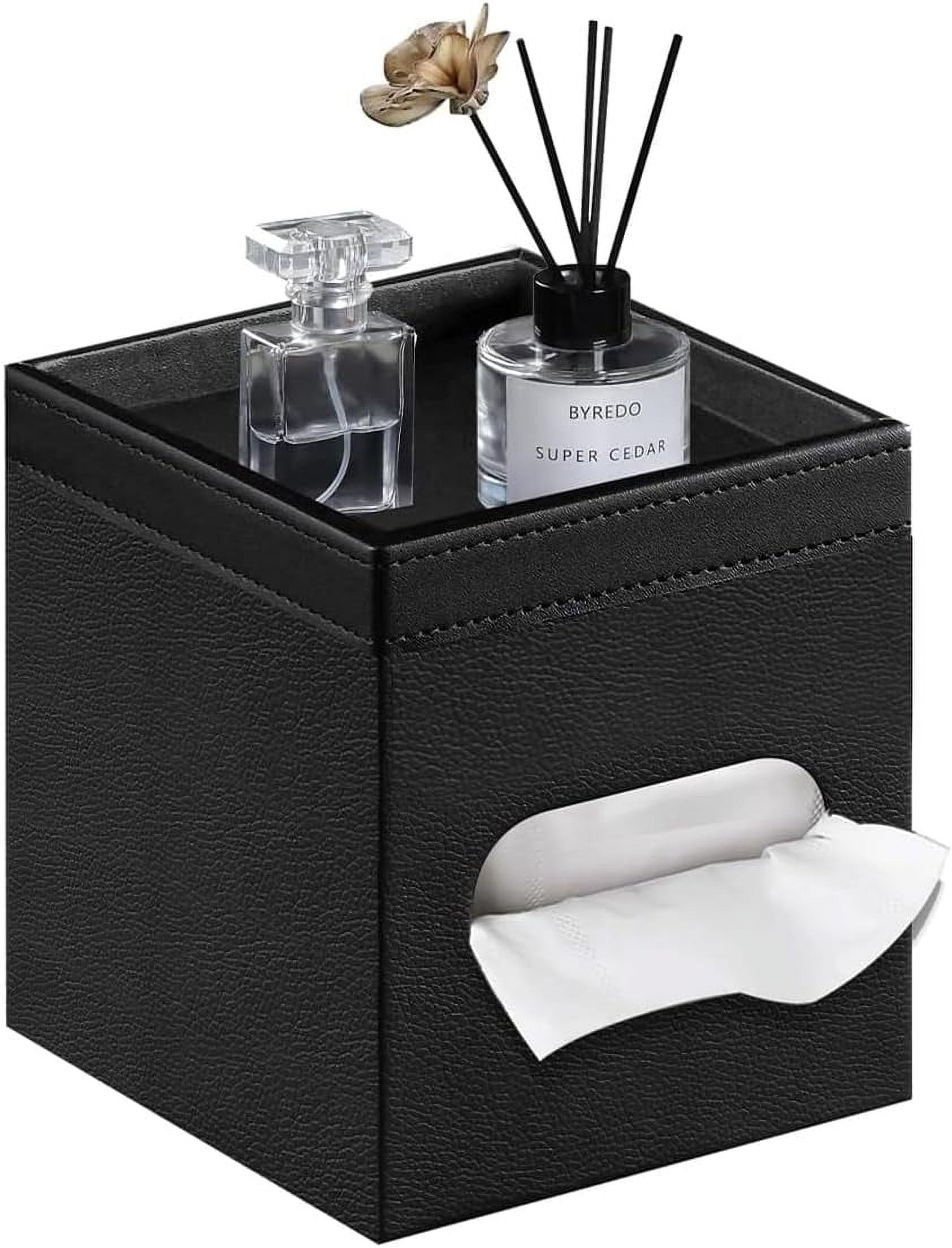 PU Leather Square Tissue Box Cover with Storage Tray - Decorative ...
