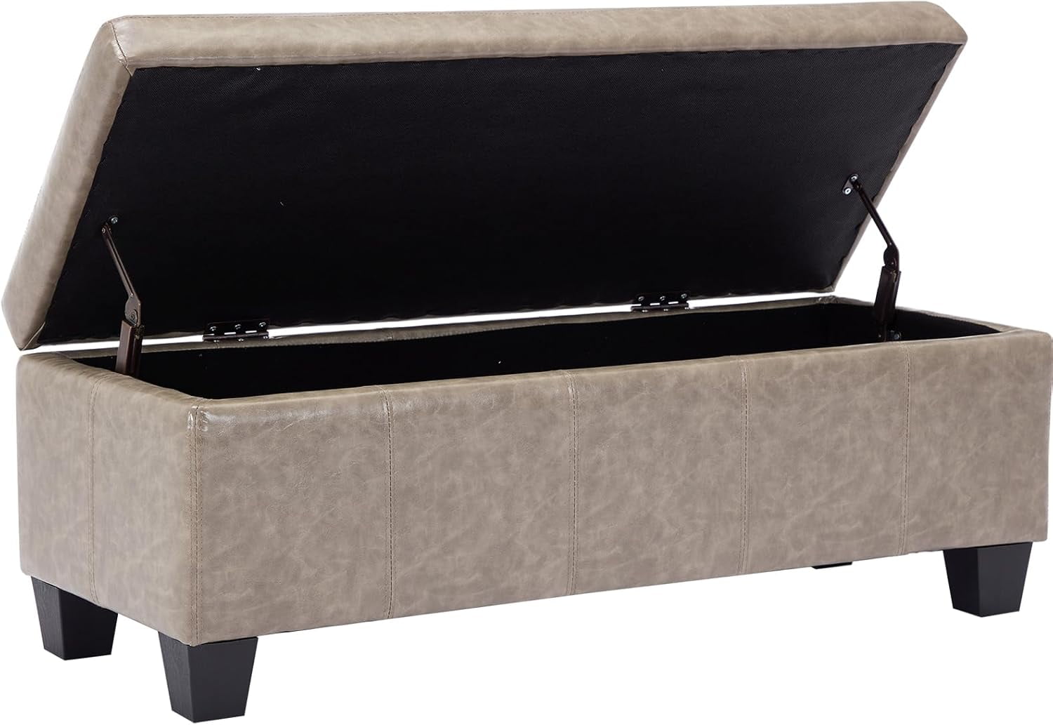 PU Leather Storage Ottoman, Rectangular End of with Safety Hinge Lid ...
