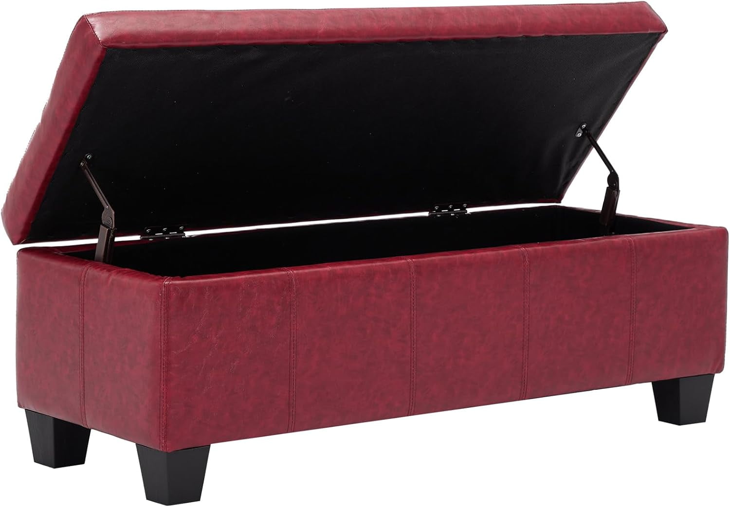 PU Leather Storage Ottoman, Rectangular End of with Safety Hinge Lid ...