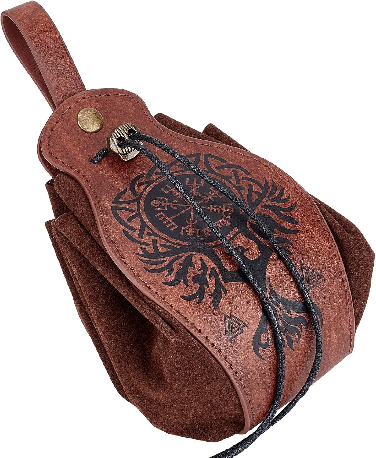 PU Leather & Suede Fabric Belt Pouch Waist Bag with Drawstring Phoenix ...