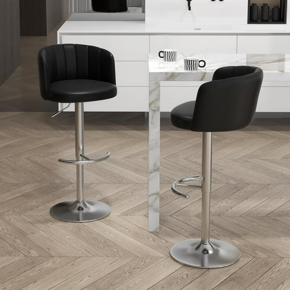 PU Leather Swivel Bar Stools Set of 2, Modern Adjustable Barstool with ...