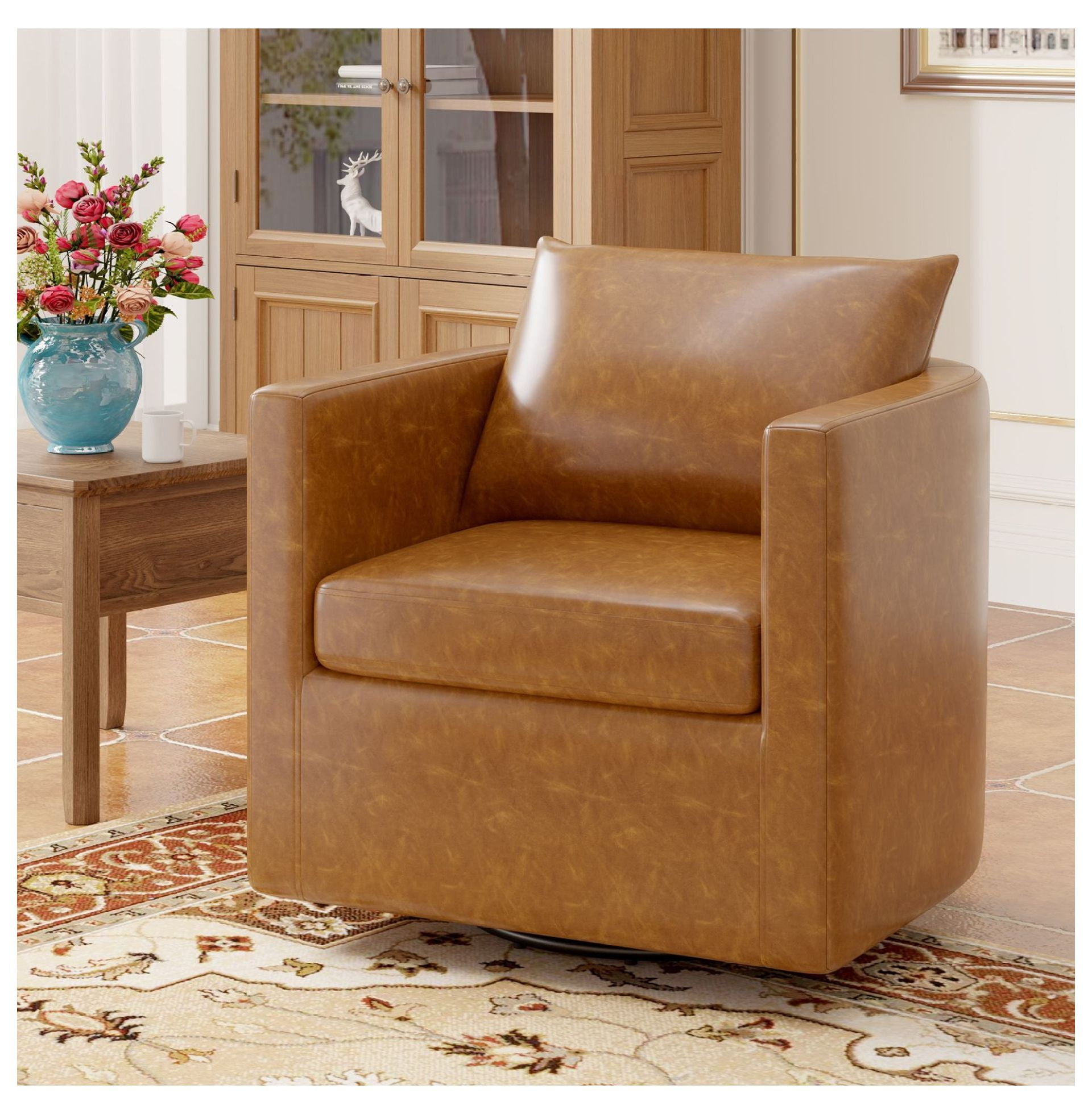 PU Leather Swivel Chair - Modern Single Sofa, 360° Rotation, Wide Seat ...