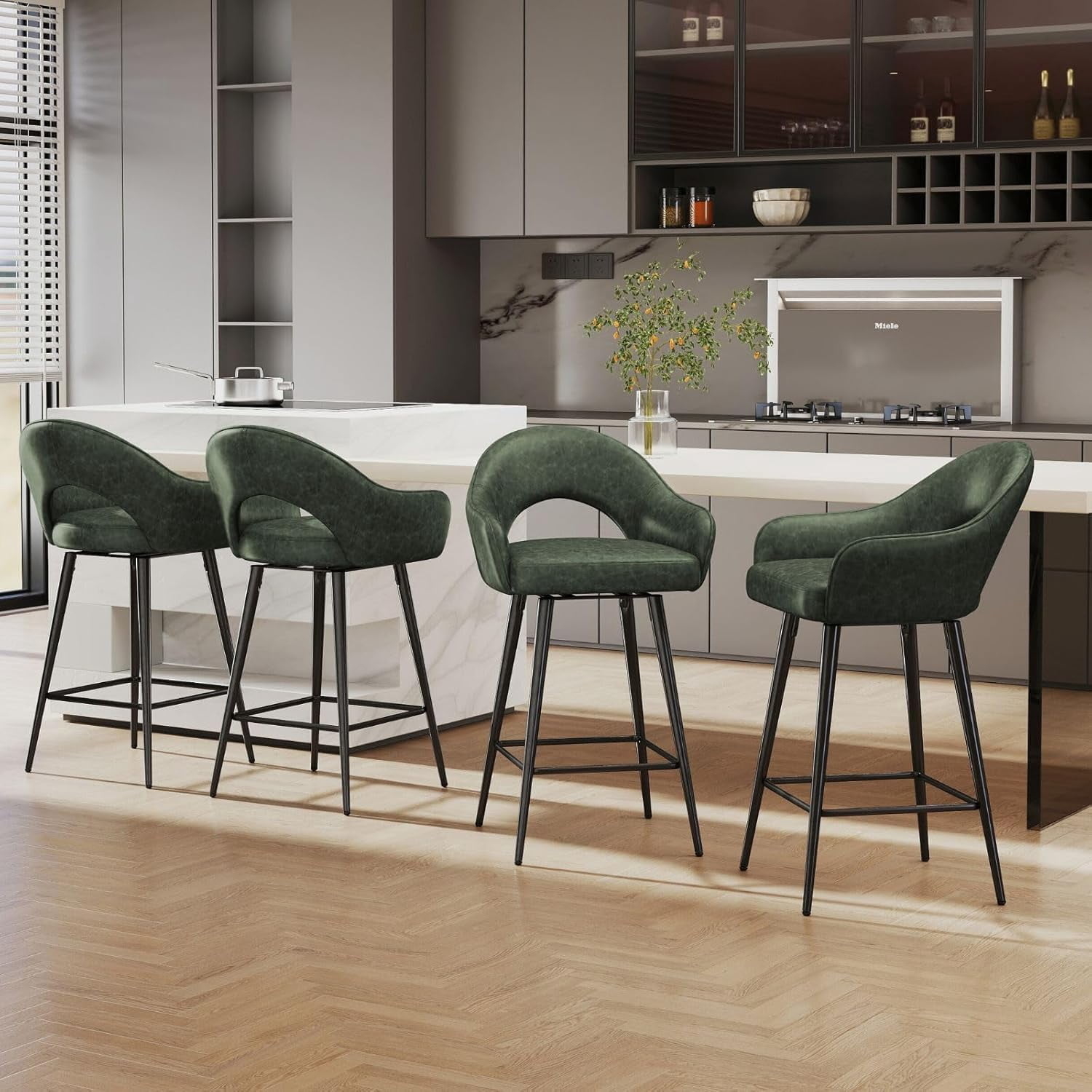 PU Leather Swivel Counter Stools Set of 2 Open Back 27" Seat Height Low ...