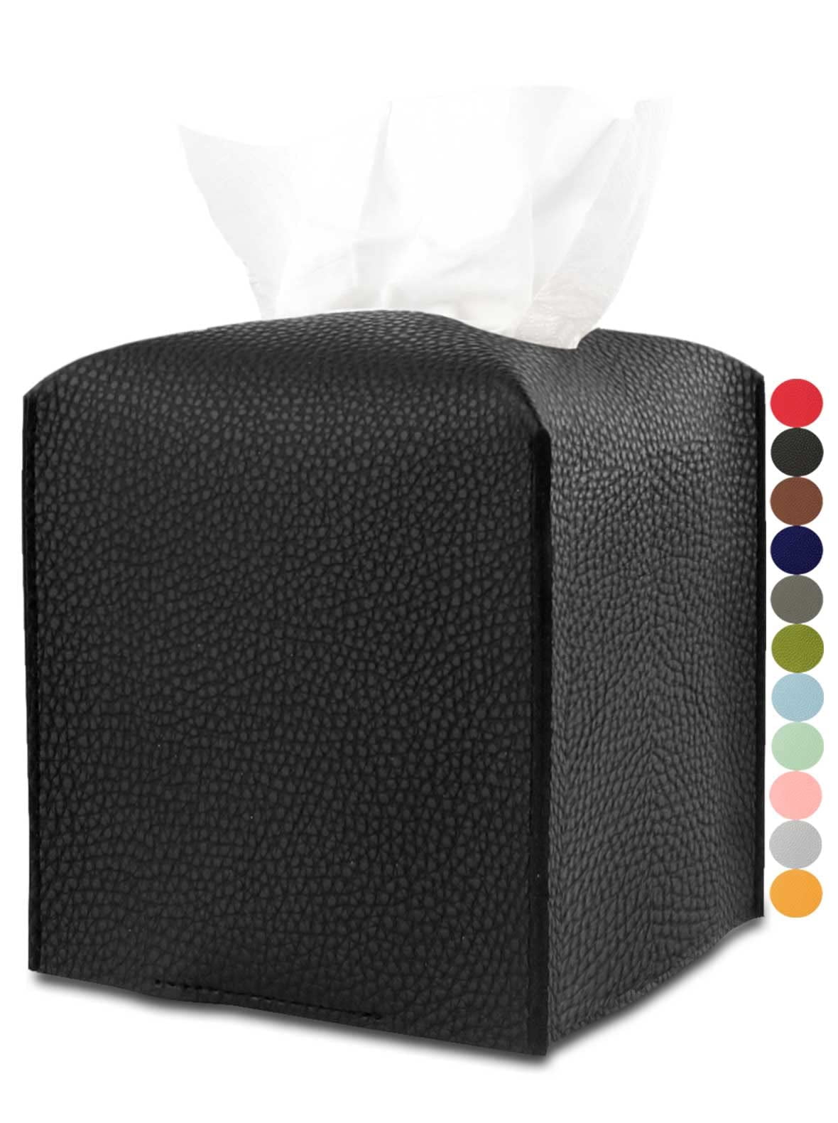 PU Leather Tissue Box Cover Square, Minimalist Design with Bottom Strap ...