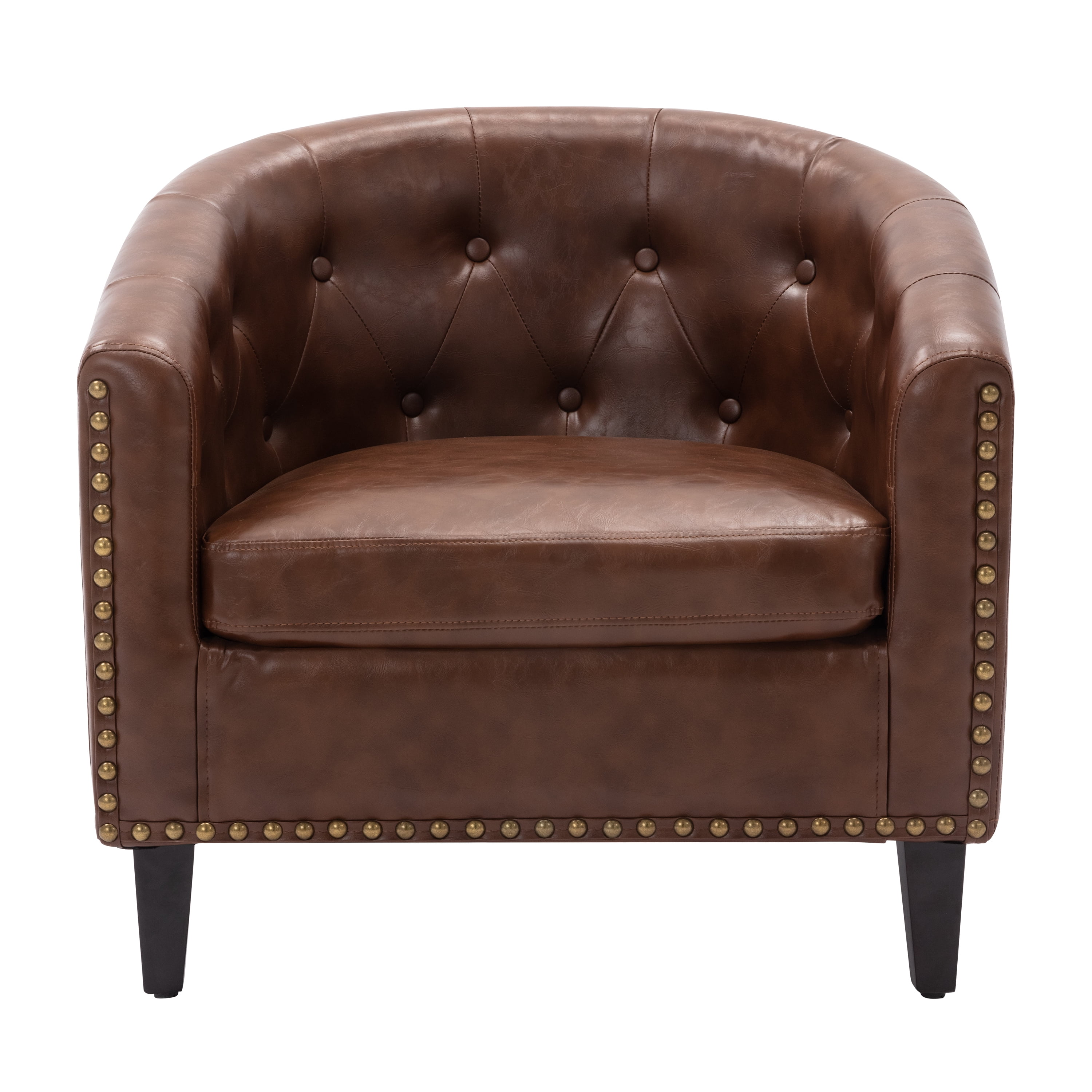 PU Leather Tufted Barrel ChairTub Chair for Living Room Bedroom Club ...