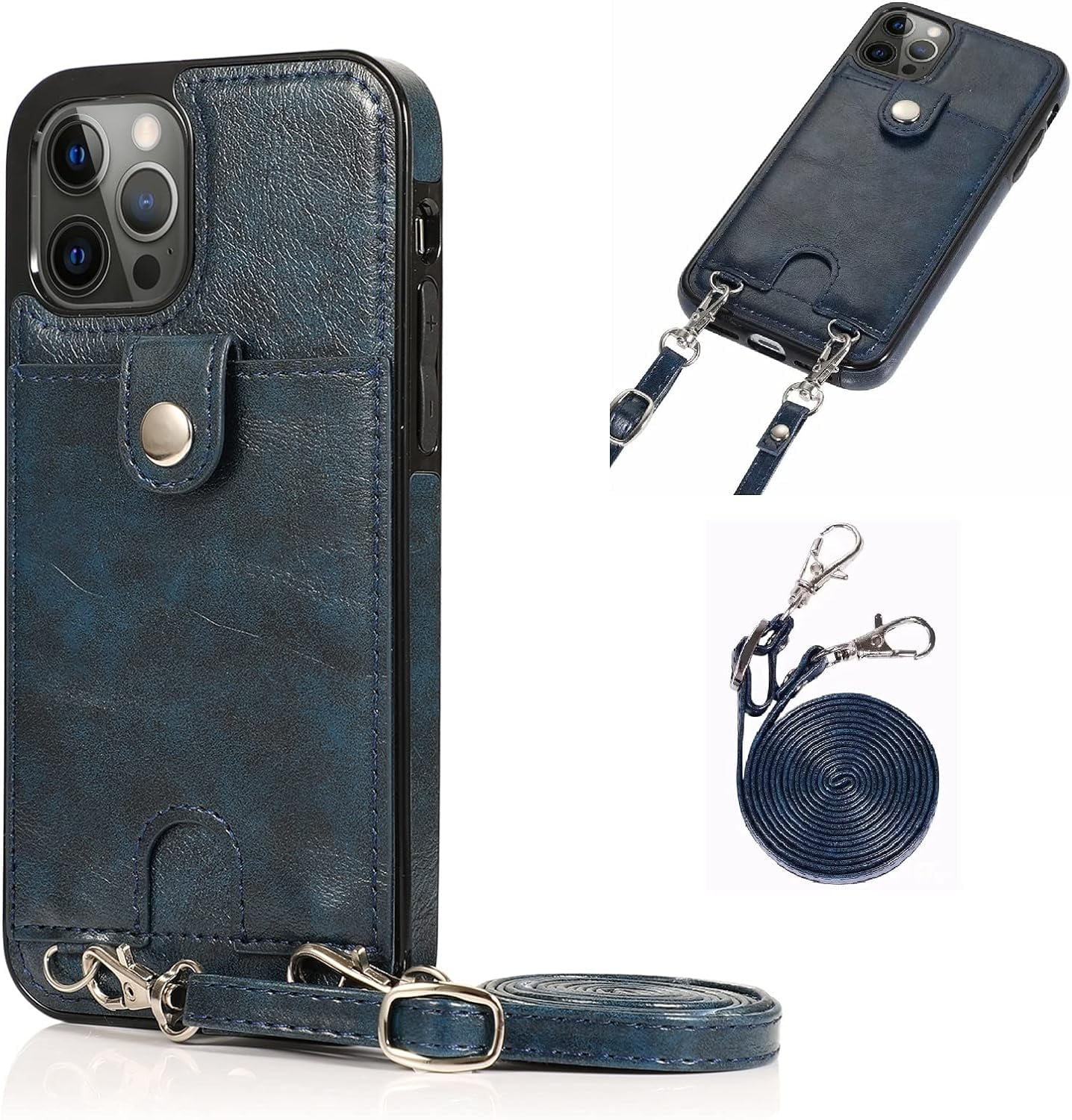 PU Leather Wallet Case for iPhone 13 Pro Removable Adjustable Crossbody ...