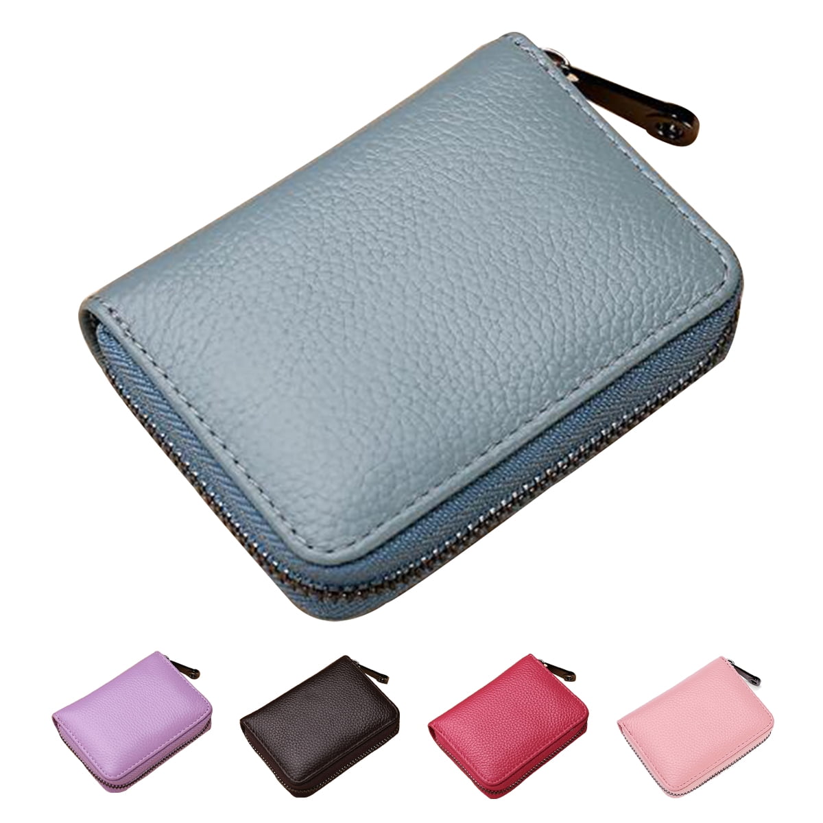 PU Leather Zip Card Wallet Women Coin Purse Female Card Holder，Blue ...