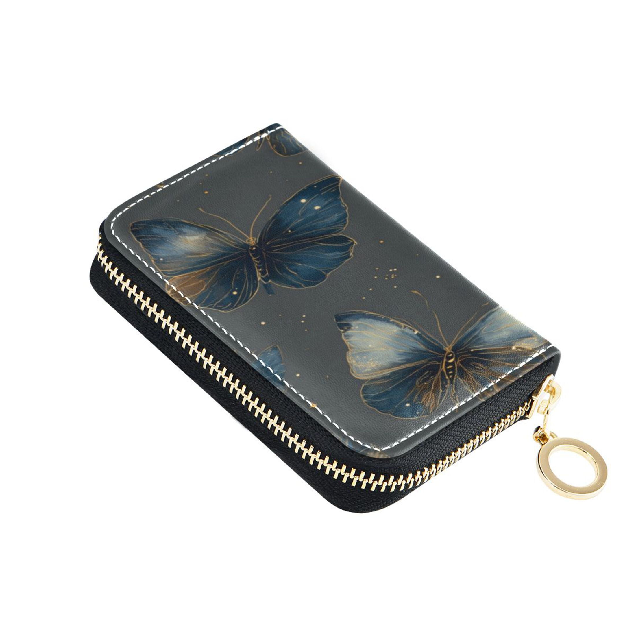 PU Leather Zipper Card Case Wallet Credit Card Holder with 9 Card Slots ...