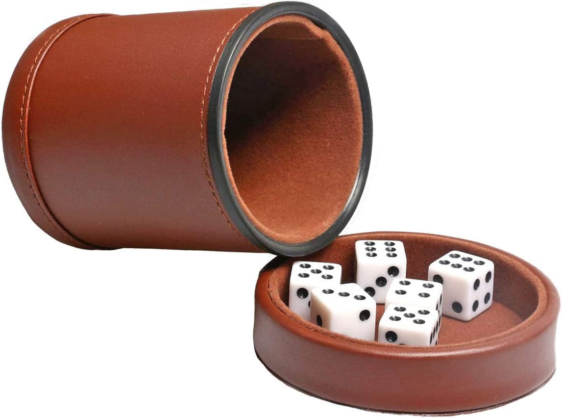 PU LeatherDice Cup with Lid\\/ Cover for Yahtzee, Includes Six 16mm ...